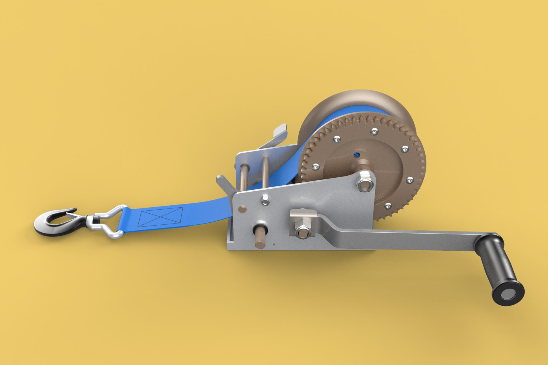 Manual Rotary Hand Crank Winch Hoist Belt Webbing Strap Wire - 3D Model ...