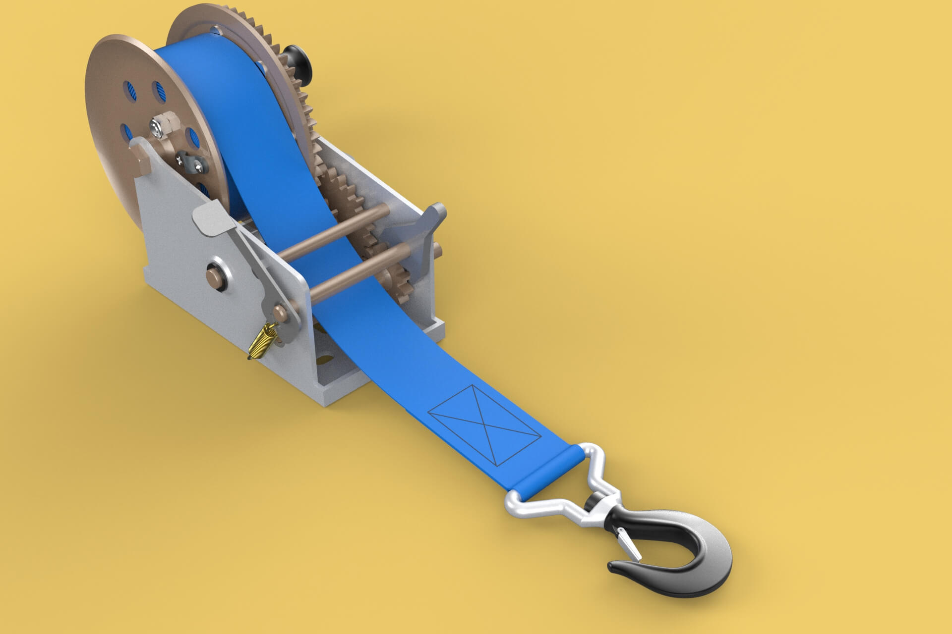 Manual Rotary Hand Crank Winch Hoist Belt Webbing Strap Wire - 3D Model ...