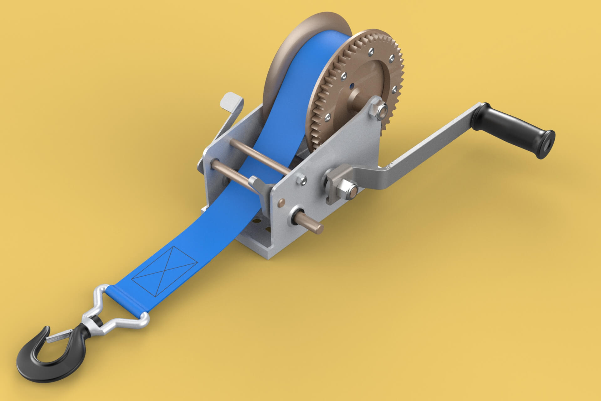 Manual Rotary Hand Crank Winch Hoist Belt Webbing Strap Wire - 3D Model ...