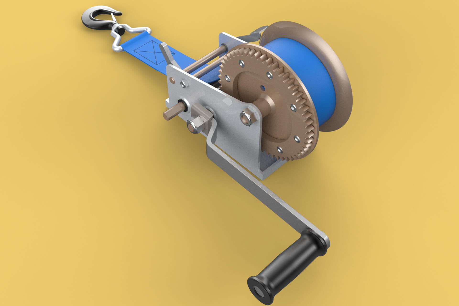 Manual Rotary Hand Crank Winch Hoist Belt Webbing Strap Wire - 3D Model ...