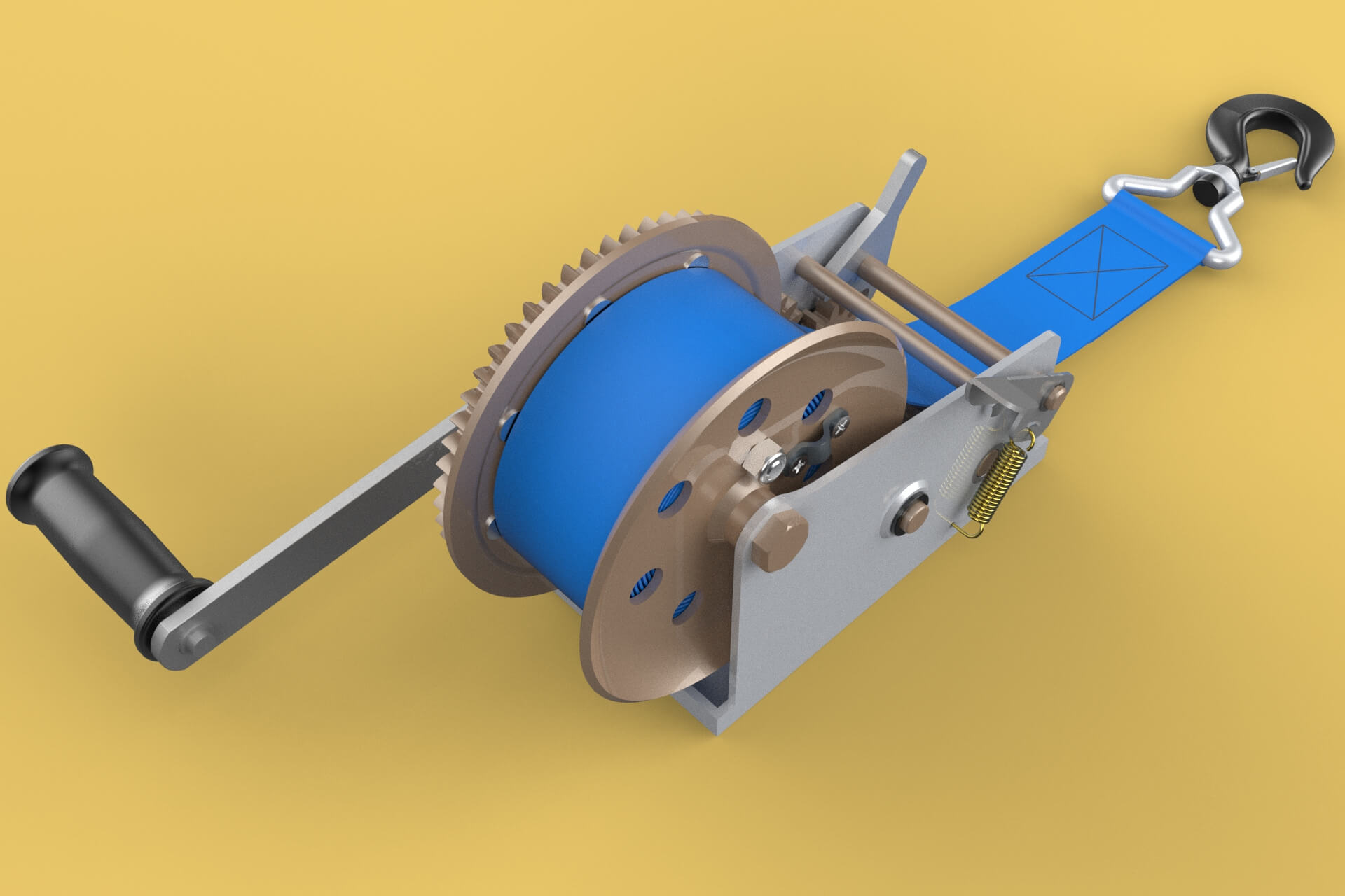 Manual Rotary Hand Crank Winch Hoist Belt Webbing Strap Wire - 3D Model ...