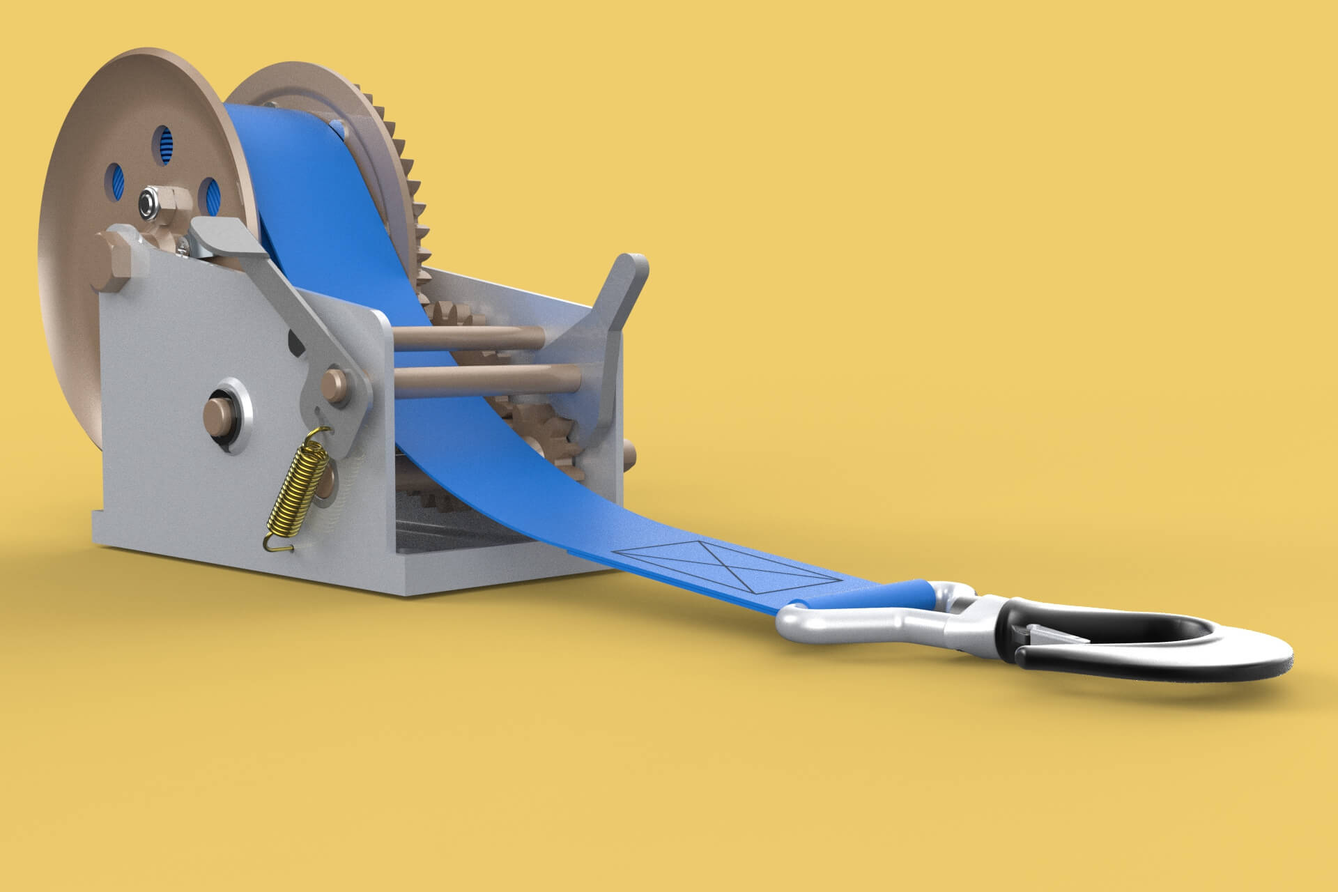 Manual Rotary Hand Crank Winch Hoist Belt Webbing Strap Wire - 3D Model ...