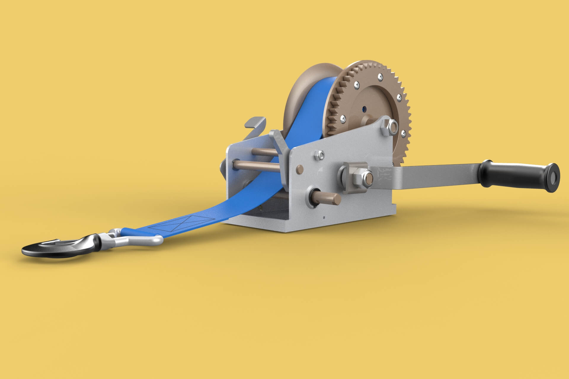 Manual Rotary Hand Crank Winch Hoist Belt Webbing Strap Wire - 3D Model ...