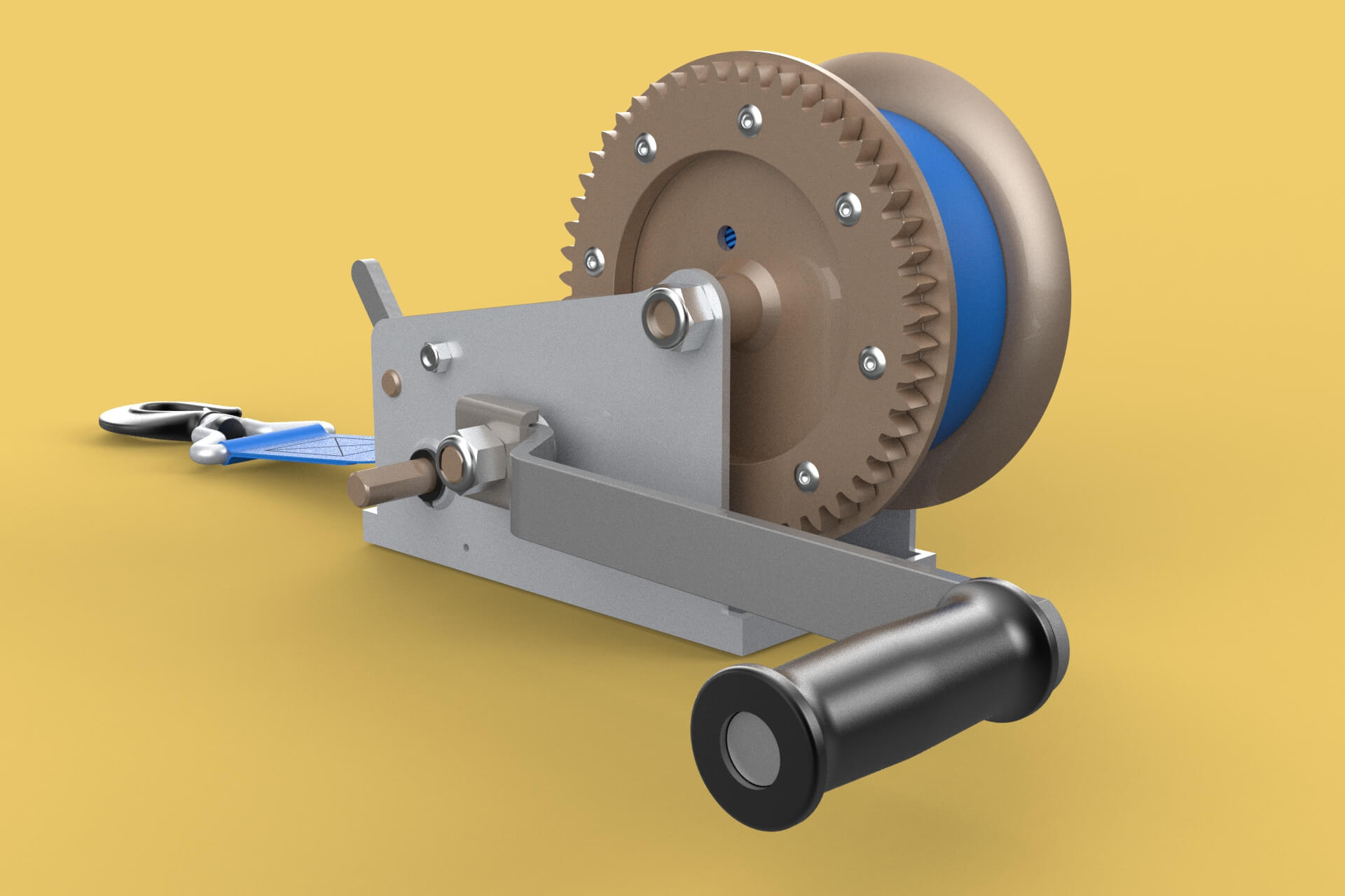 Manual Rotary Hand Crank Winch Hoist Belt Webbing Strap Wire - 3D Model ...