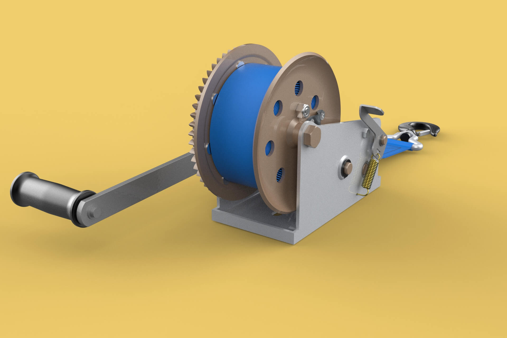 Manual Rotary Hand Crank Winch Hoist Belt Webbing Strap Wire - 3D Model ...