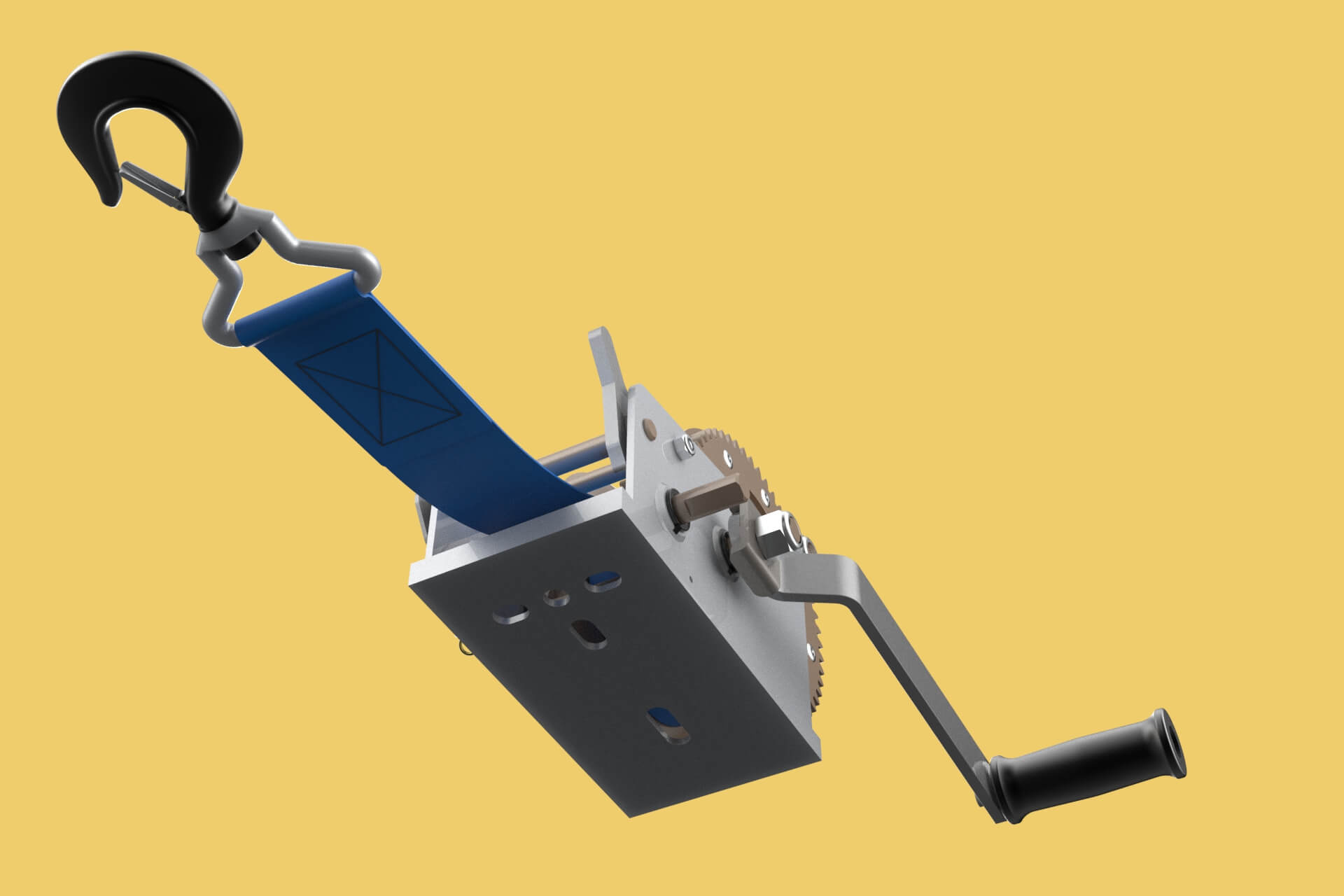 Manual Rotary Hand Crank Winch Hoist Belt Webbing Strap Wire - 3D Model ...