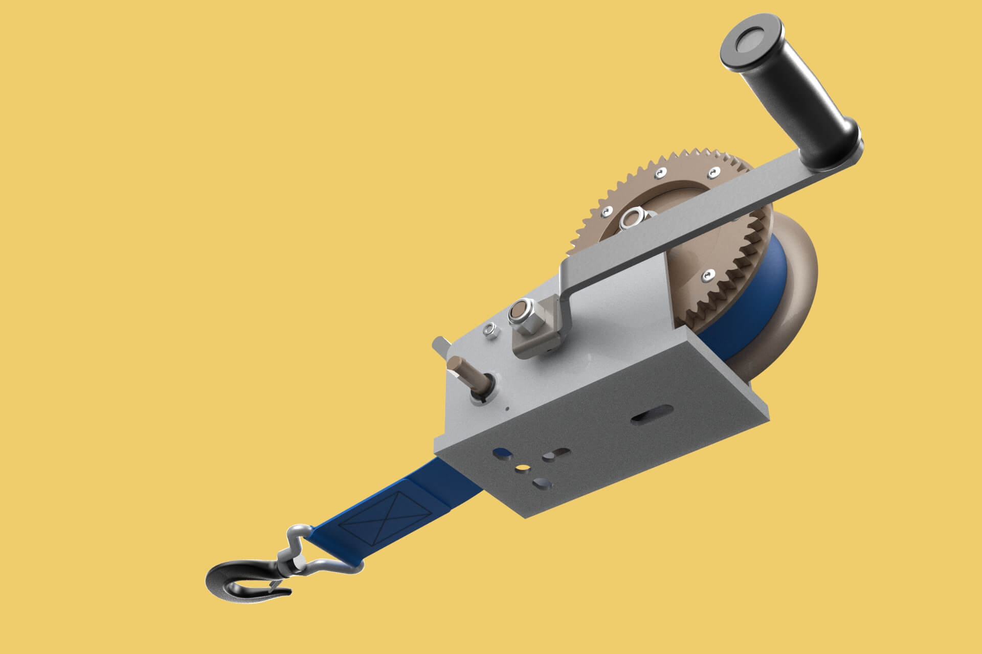 Manual Rotary Hand Crank Winch Hoist Belt Webbing Strap Wire - 3D Model ...