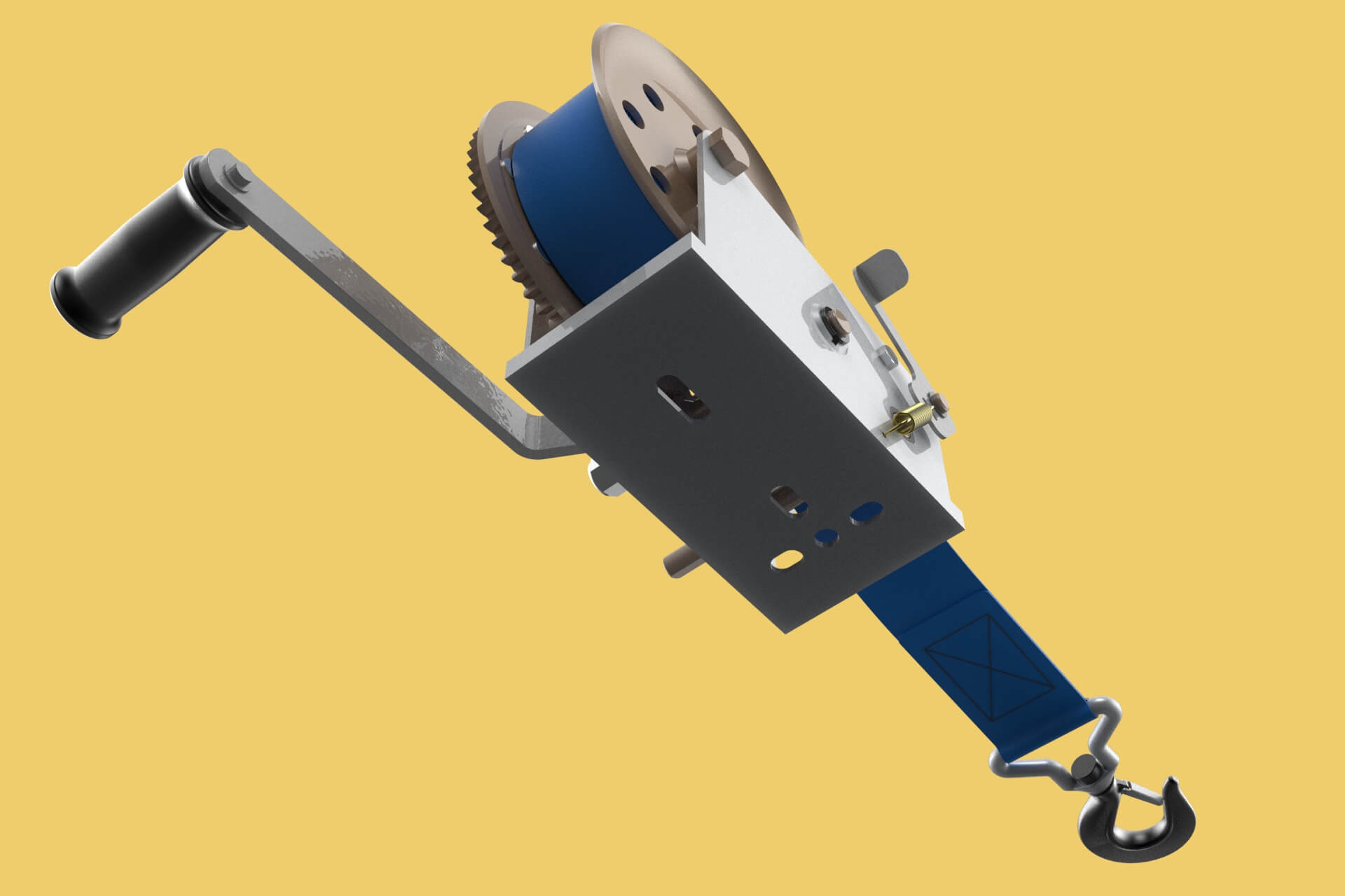 Manual Rotary Hand Crank Winch Hoist Belt Webbing Strap Wire - 3D Model ...