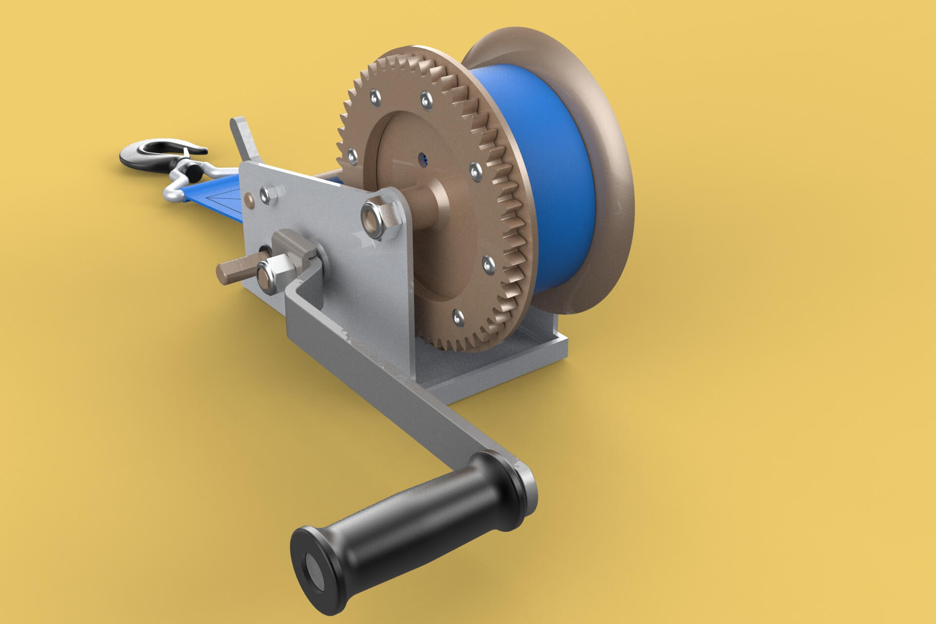 Manual Rotary Hand Crank Winch Hoist Belt Webbing Strap Wire - 3D Model ...