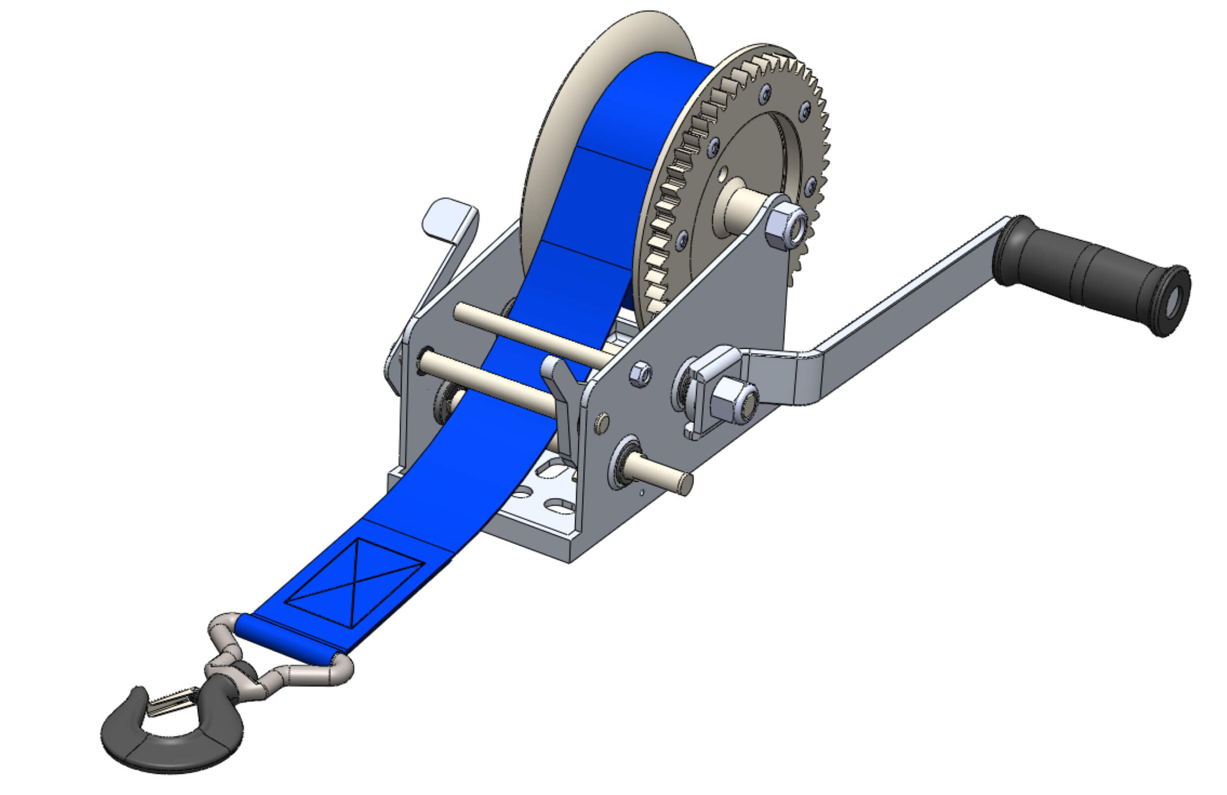 Manual Rotary Hand Crank Winch Hoist Belt Webbing Strap Wire - 3D Model ...