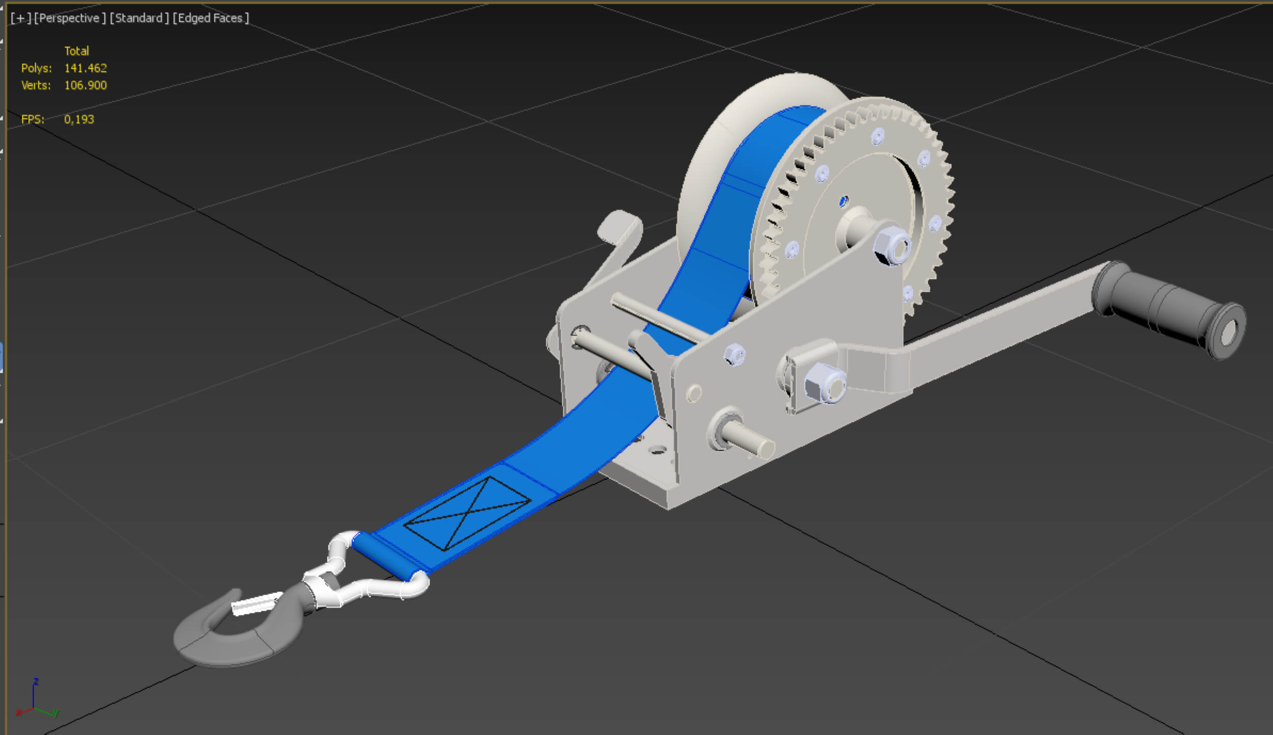 Manual Rotary Hand Crank Winch Hoist Belt Webbing Strap Wire - 3D Model ...