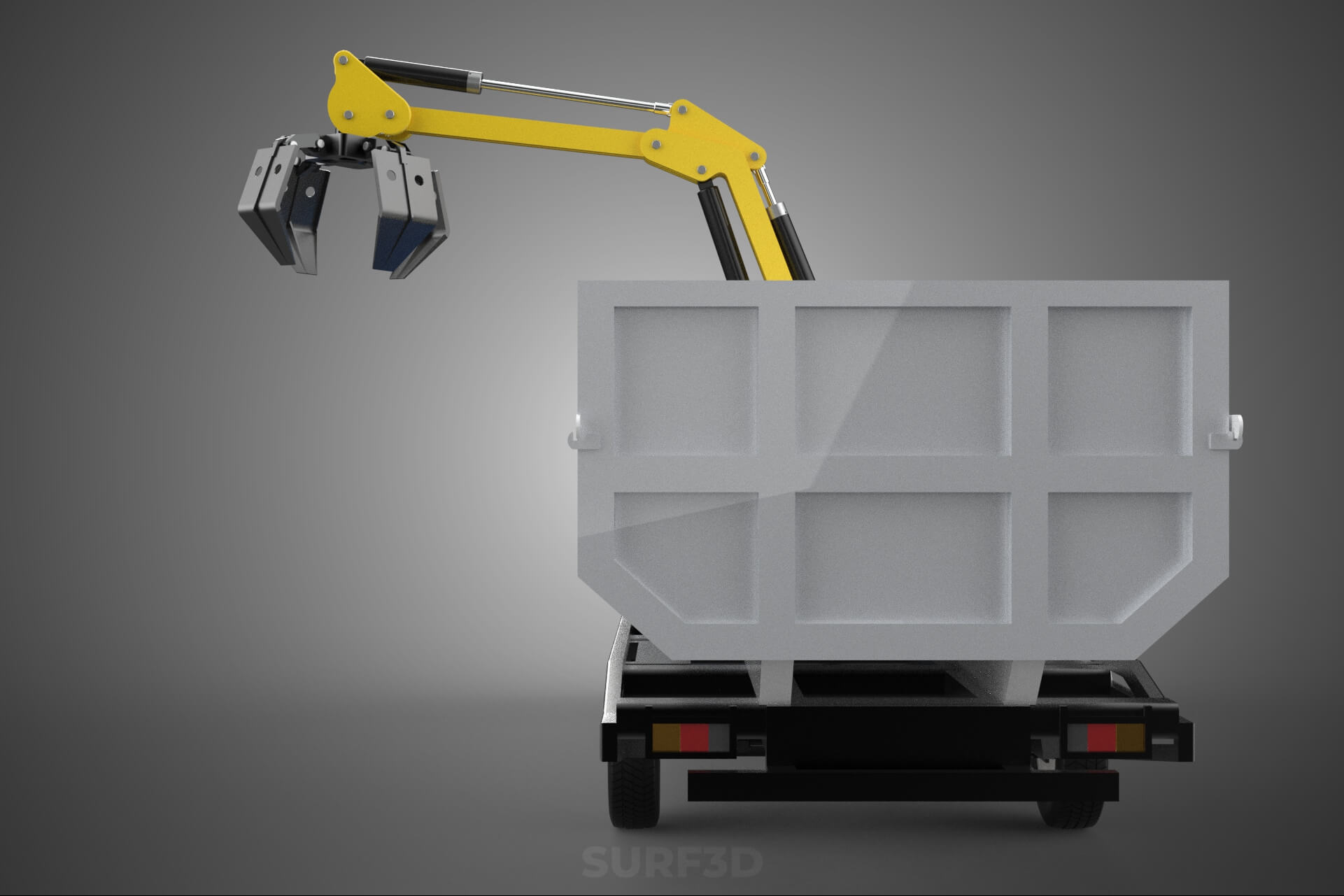 Mini Truck Hydraulic Crane Grapple Arm Skip Bin Waste Debris - 3D Model ...