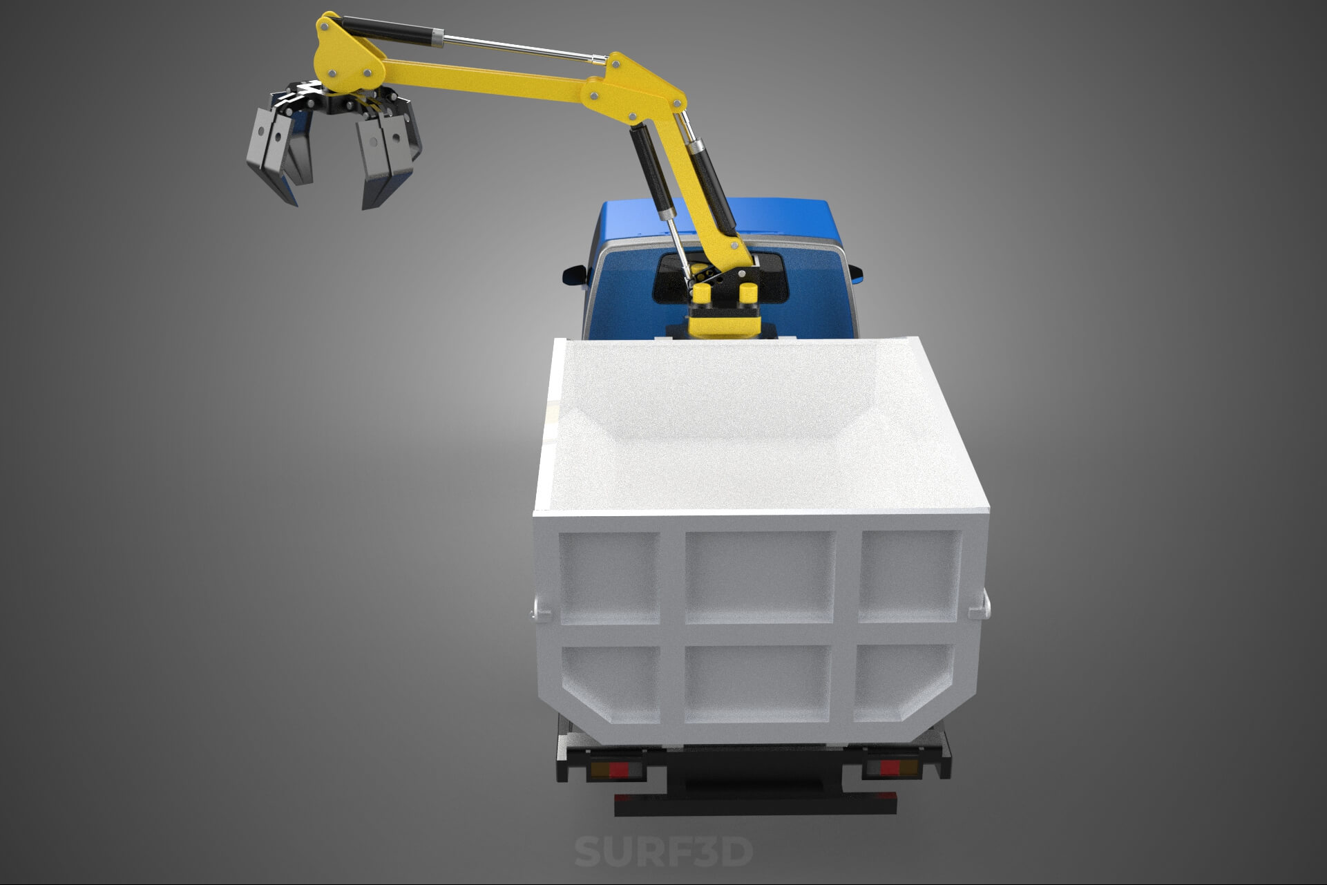 Mini Truck Hydraulic Crane Grapple Arm Skip Bin Waste Debris - 3D Model ...