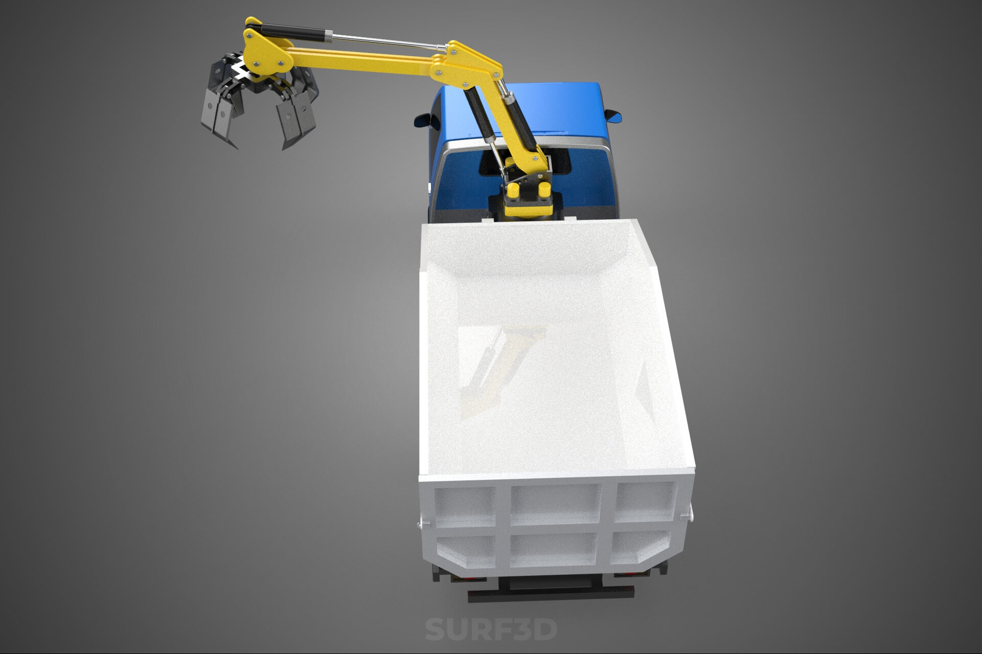 Mini Truck Hydraulic Crane Grapple Arm Skip Bin Waste Debris - 3D Model ...