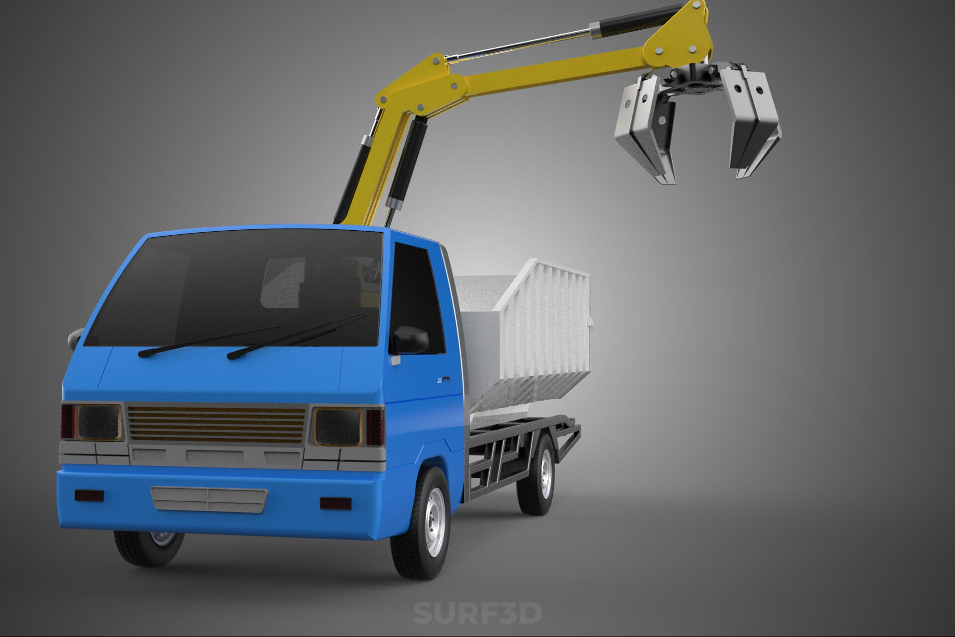 Mini Truck Hydraulic Crane Grapple Arm Skip Bin Waste Debris - 3D Model ...