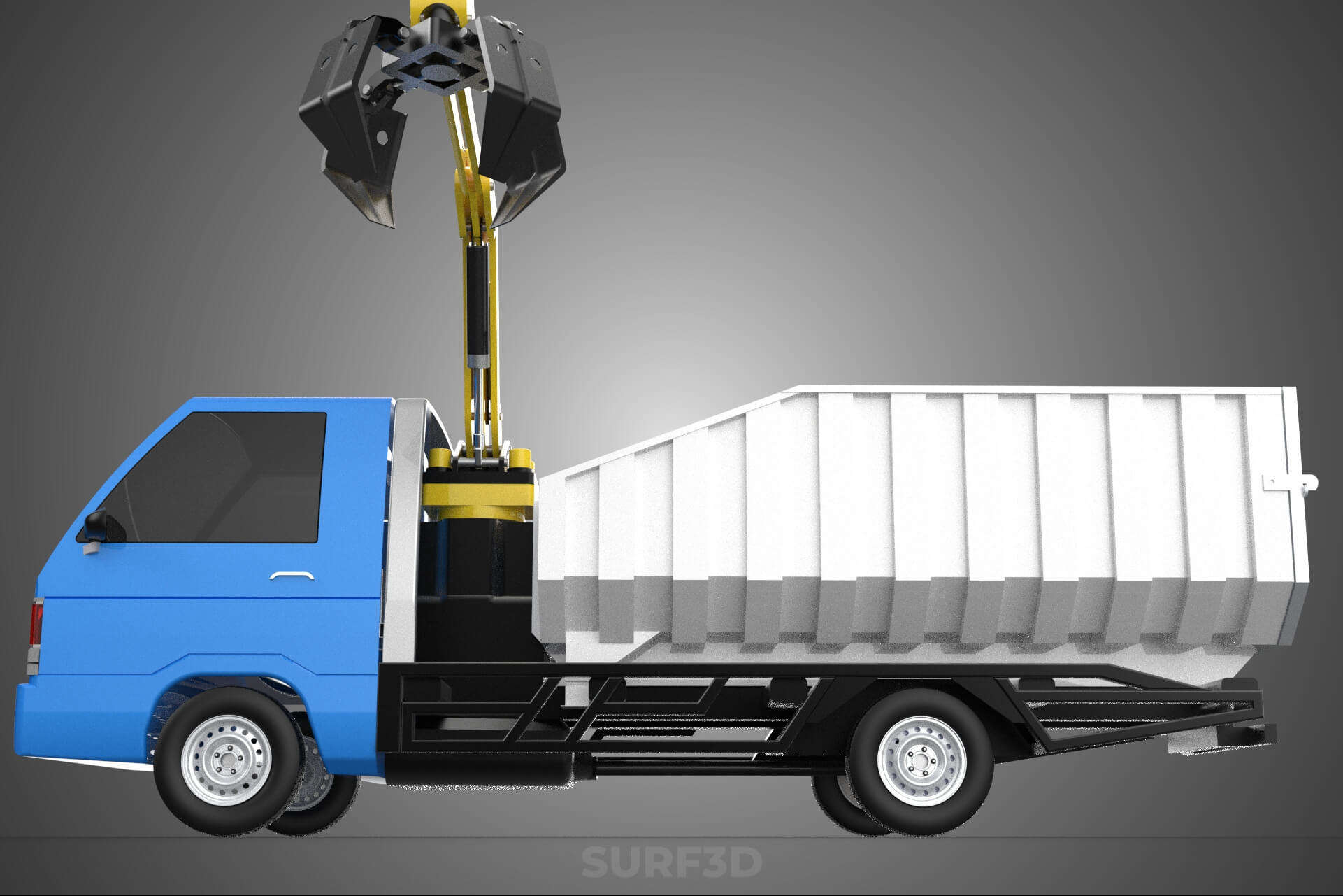 Mini Truck Hydraulic Crane Grapple Arm Skip Bin Waste Debris - 3D Model ...