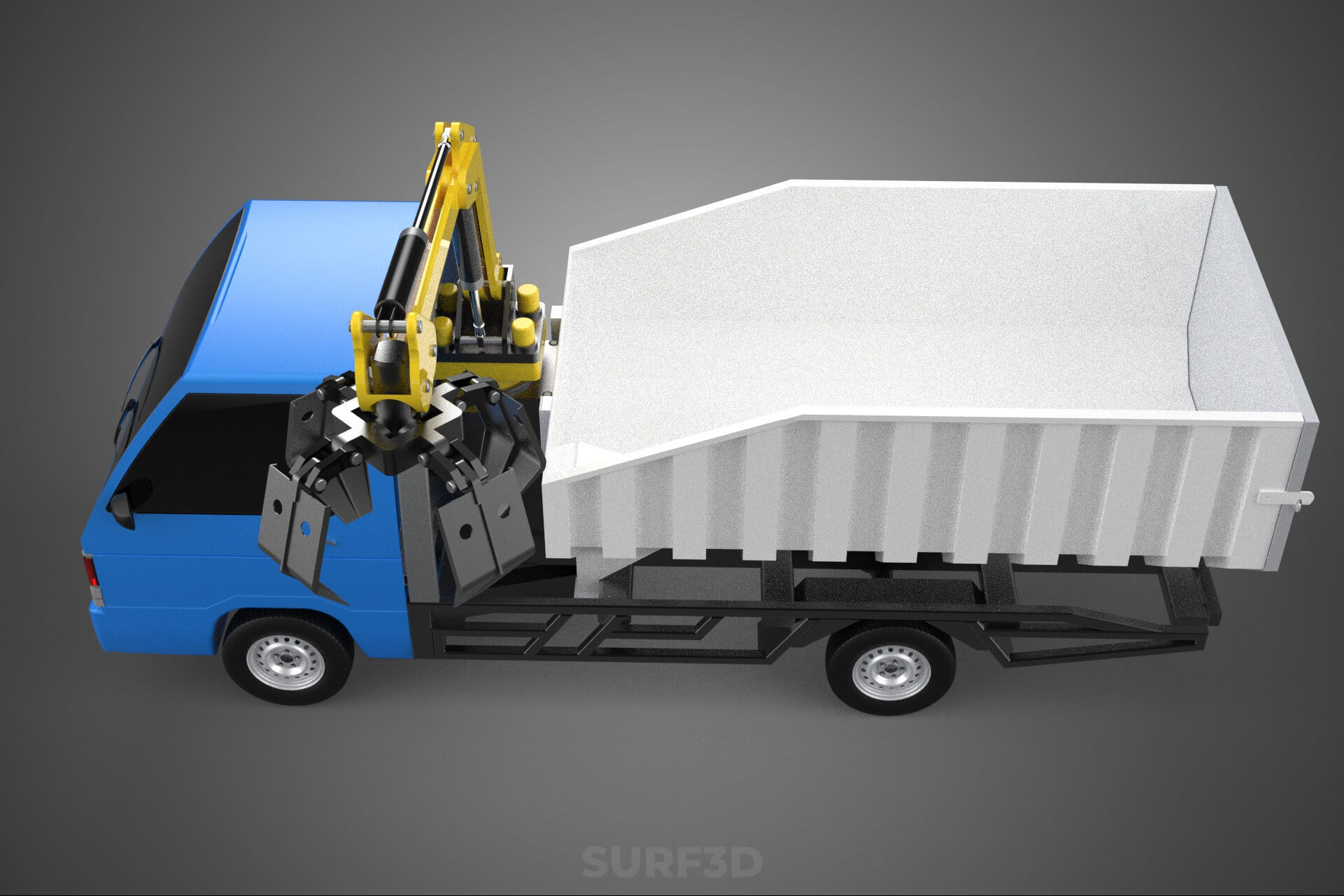 Mini Truck Hydraulic Crane Grapple Arm Skip Bin Waste Debris - 3D Model ...
