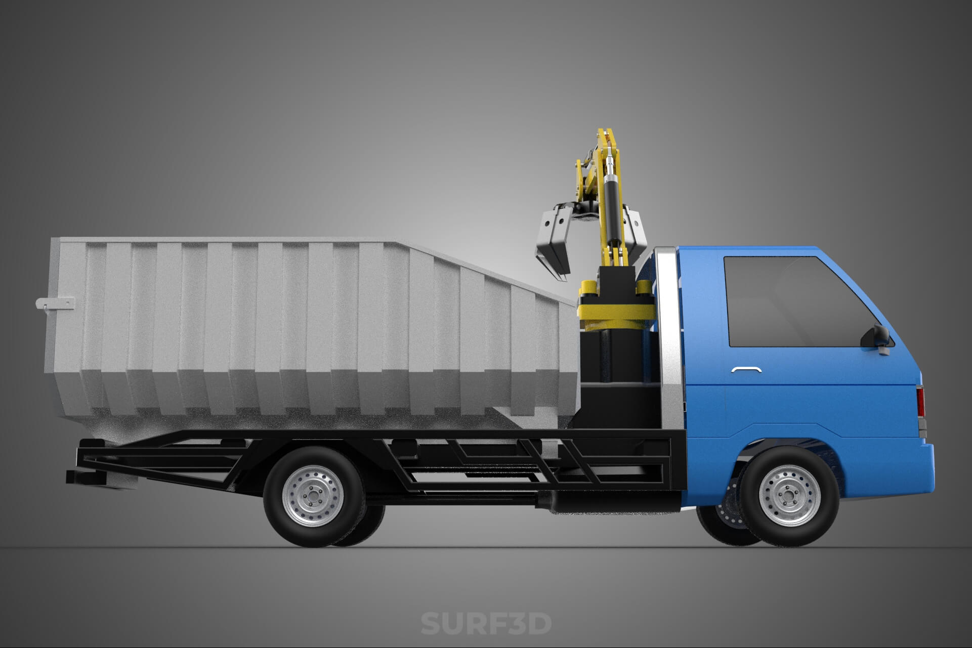 Mini Truck Hydraulic Crane Grapple Arm Skip Bin Waste Debris - 3D Model ...