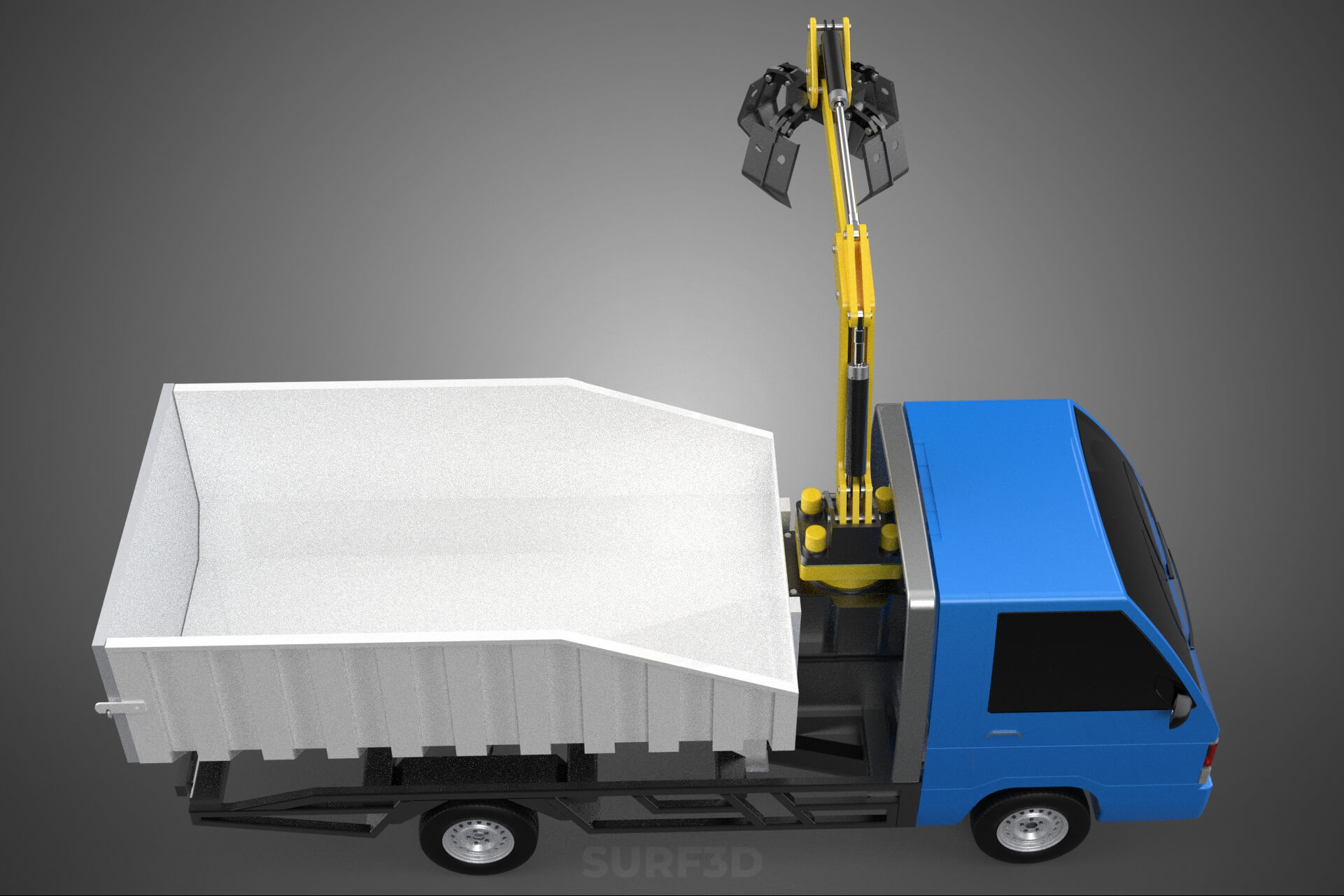 Mini Truck Hydraulic Crane Grapple Arm Skip Bin Waste Debris - 3D Model ...