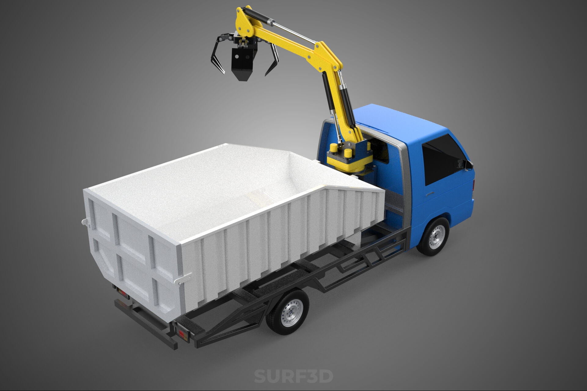 Mini Truck Hydraulic Crane Grapple Arm Skip Bin Waste Debris - 3D Model ...