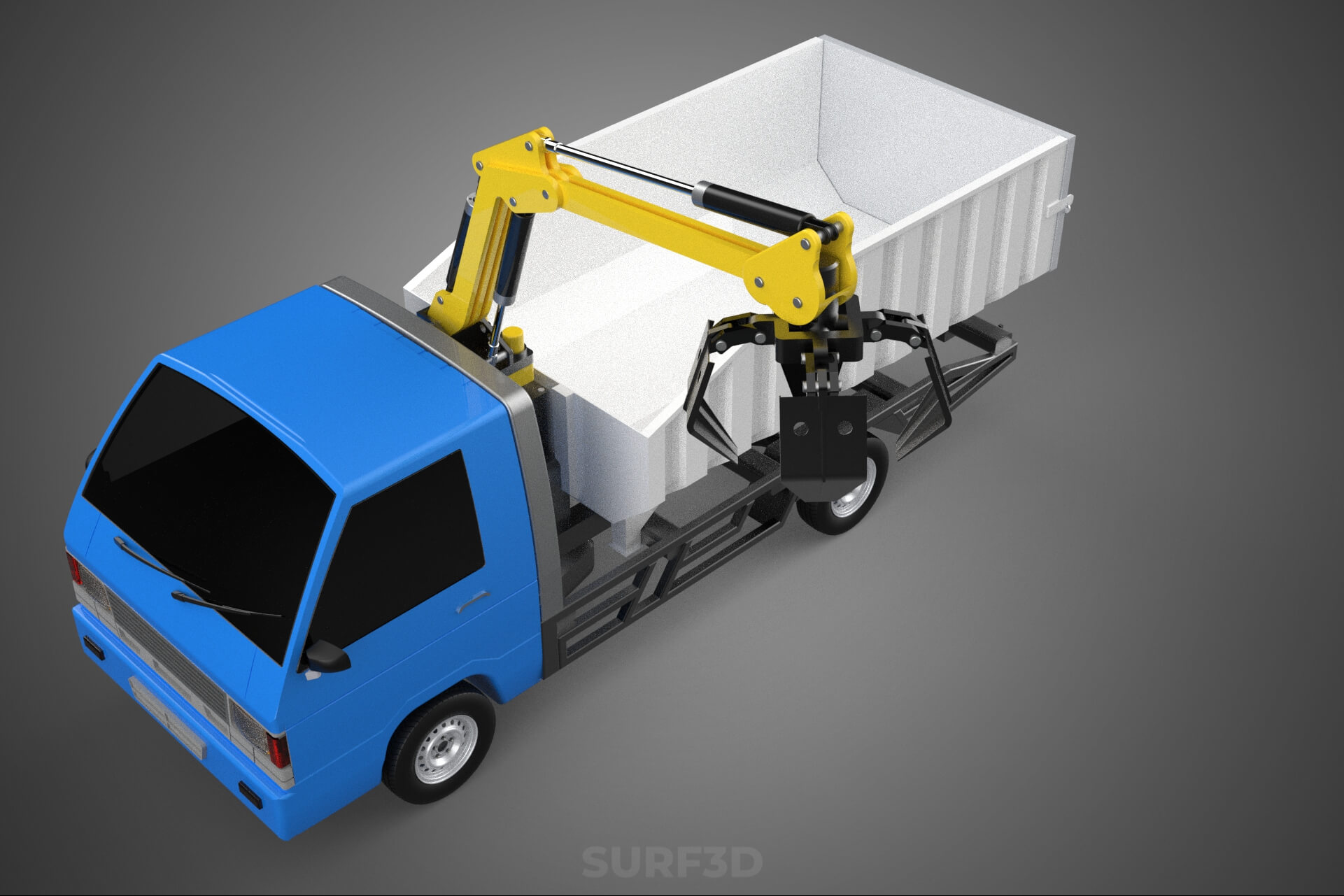 Mini Truck Hydraulic Crane Grapple Arm Skip Bin Waste Debris - 3D Model ...