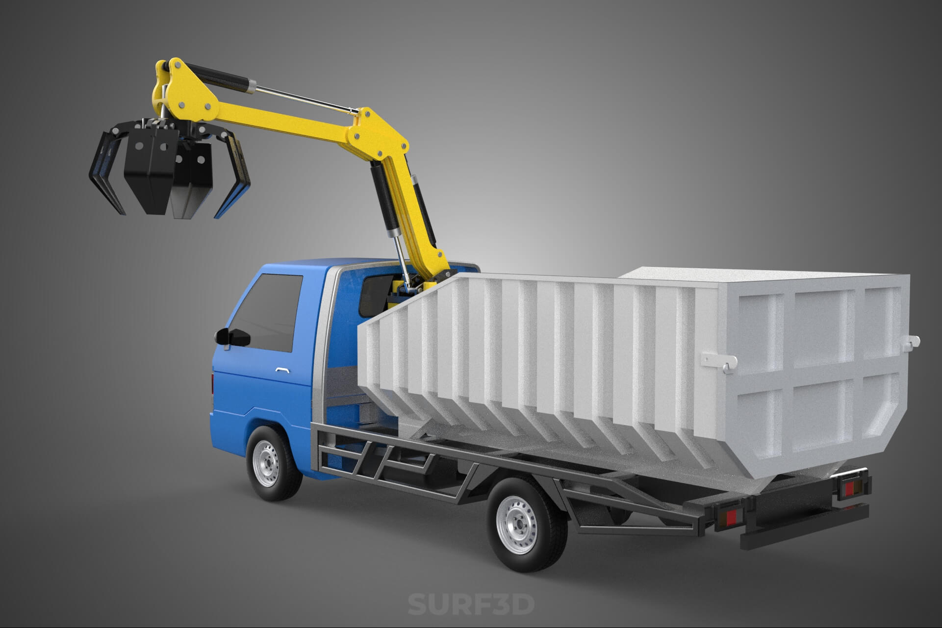 Mini Truck Hydraulic Crane Grapple Arm Skip Bin Waste Debris - 3D Model ...