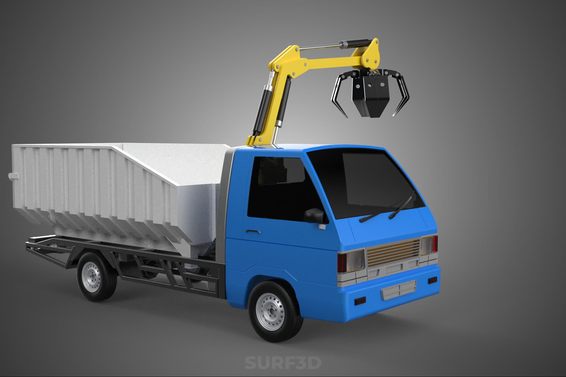 Mini Truck Hydraulic Crane Grapple Arm Skip Bin Waste Debris - 3D Model ...