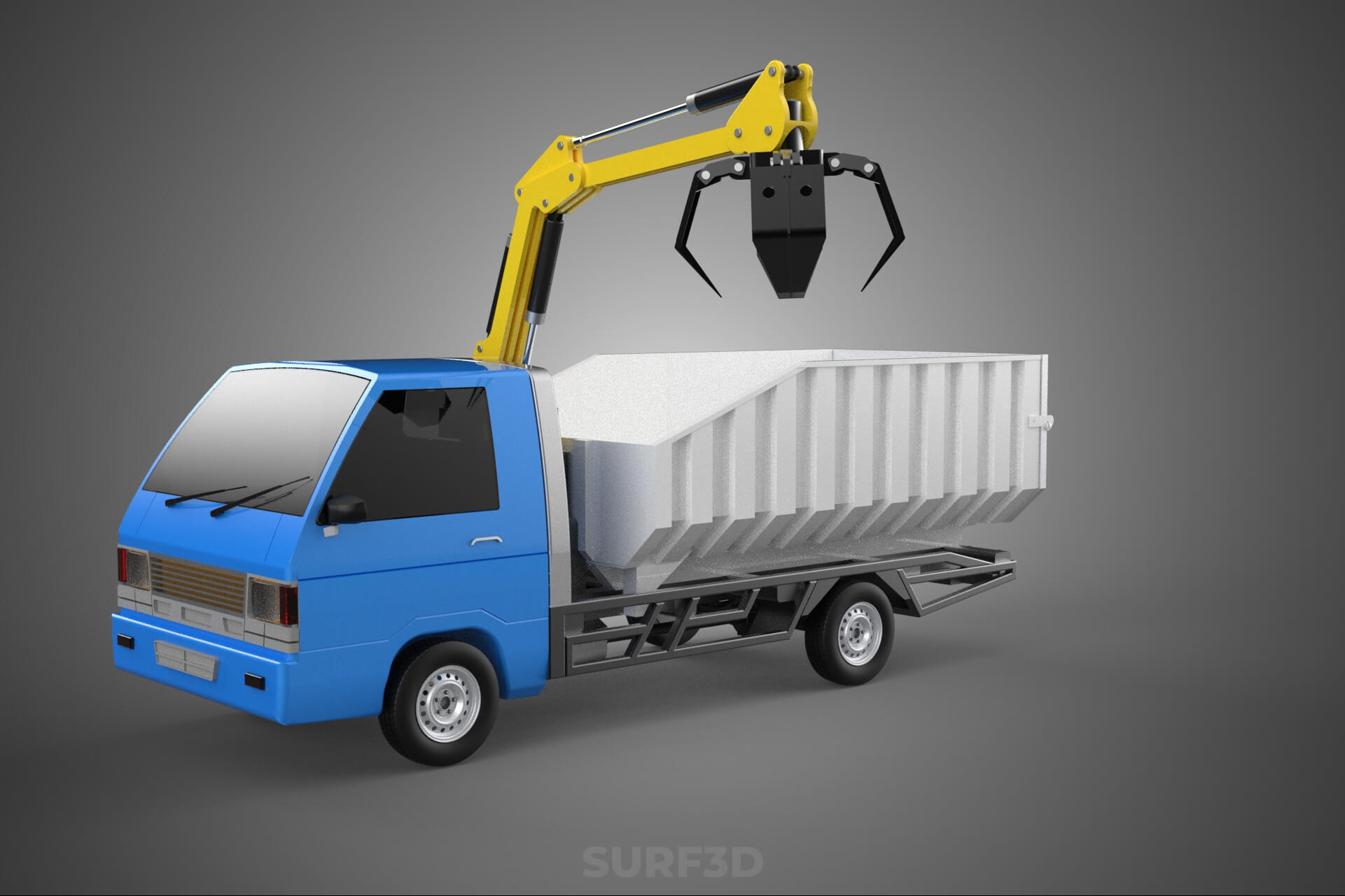 Mini Truck Hydraulic Crane Grapple Arm Skip Bin Waste Debris - 3D Model ...