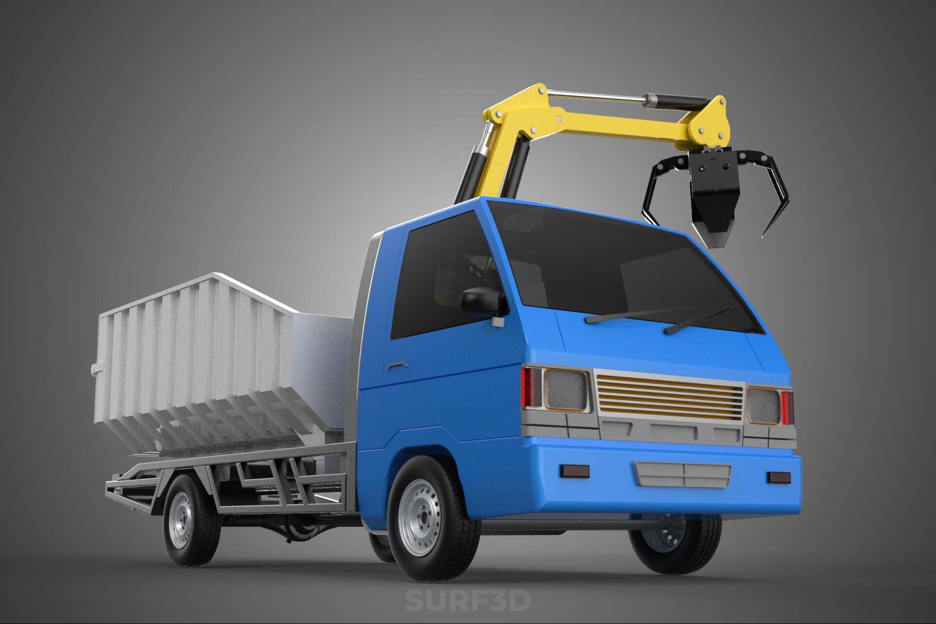 Mini Truck Hydraulic Crane Grapple Arm Skip Bin Waste Debris - 3D Model ...