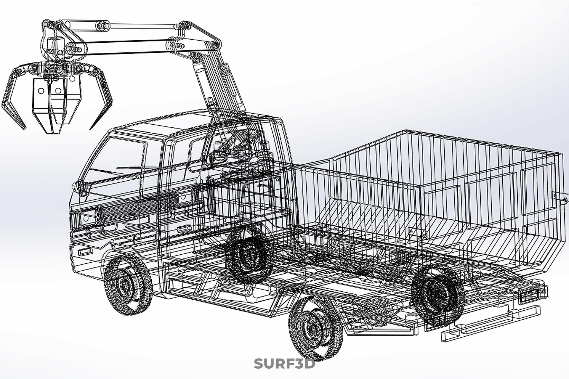 Mini Truck Hydraulic Crane Grapple Arm Skip Bin Waste Debris - 3D Model ...