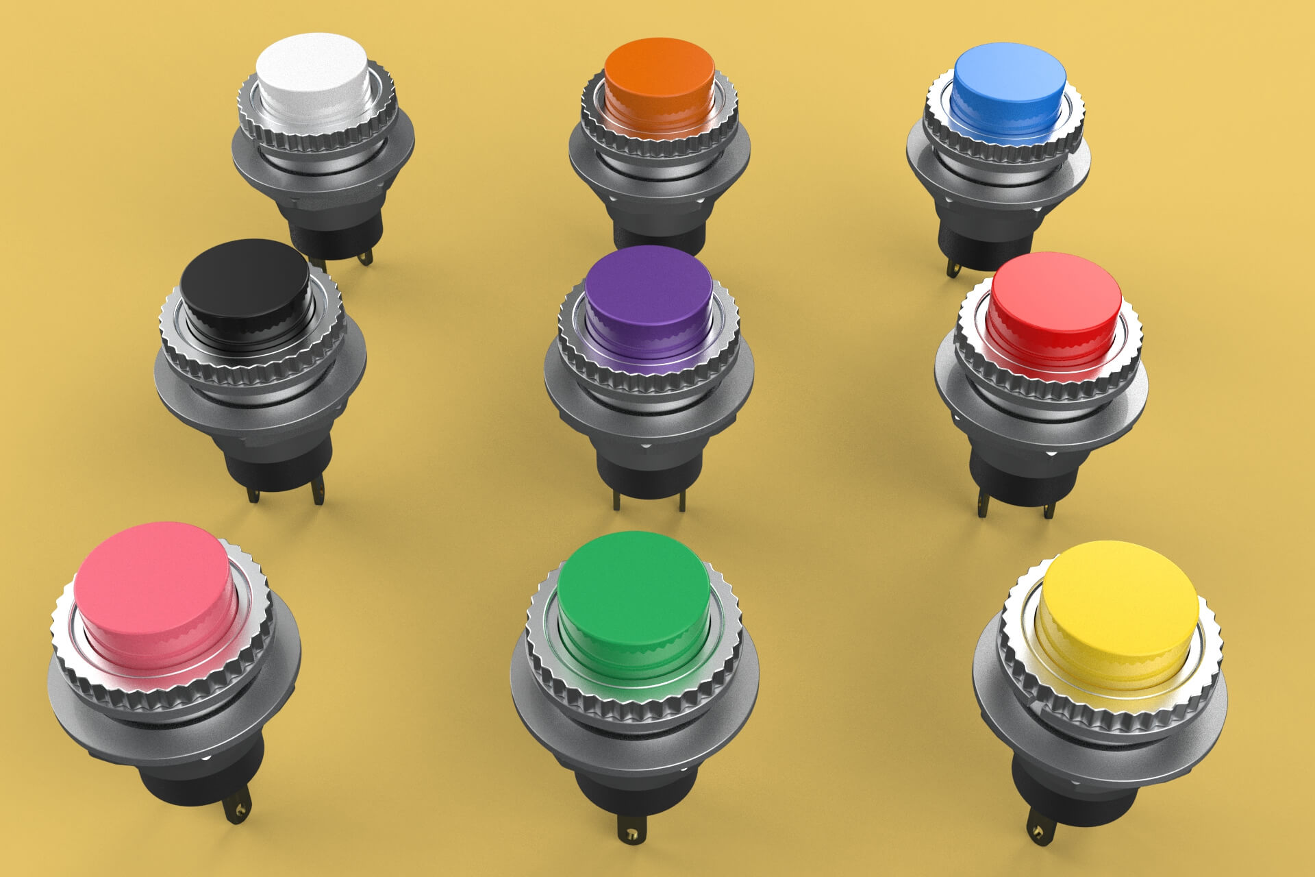 Set Colorful Push Button Momentary Self Reset Press Switch 3 - 3D Model ...