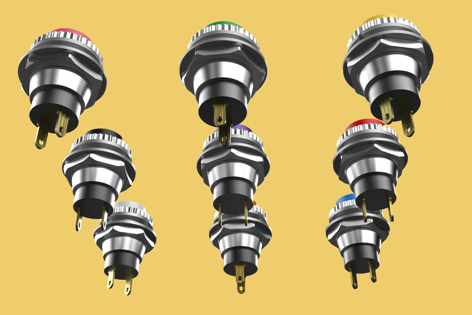 Set Colorful Push Button Momentary Self Reset Press Switch 3 - 3D Model ...