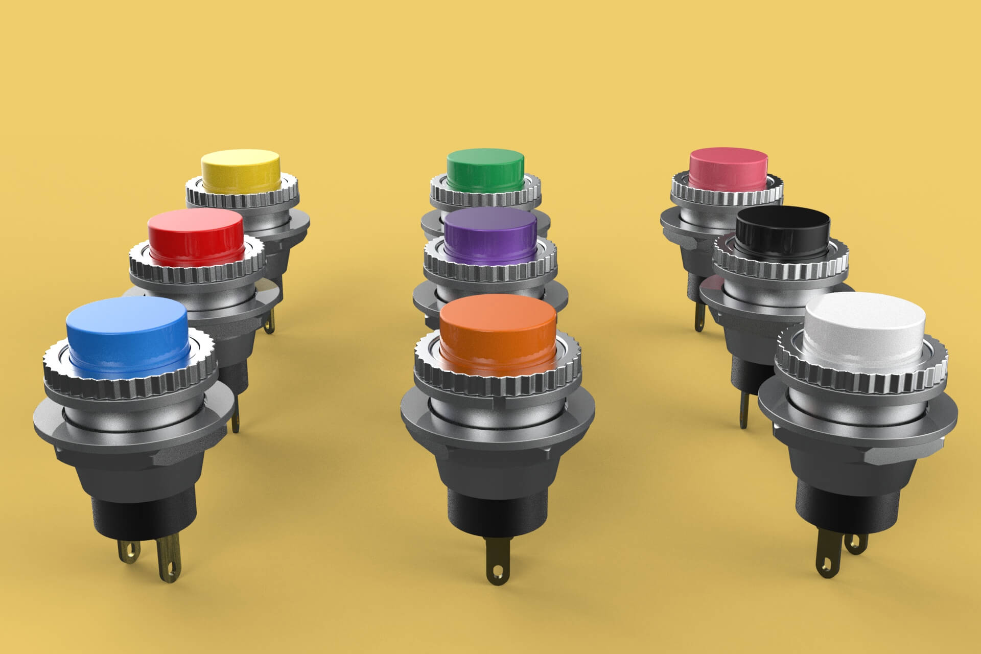 Set Colorful Push Button Momentary Self Reset Press Switch 3 - 3D Model ...