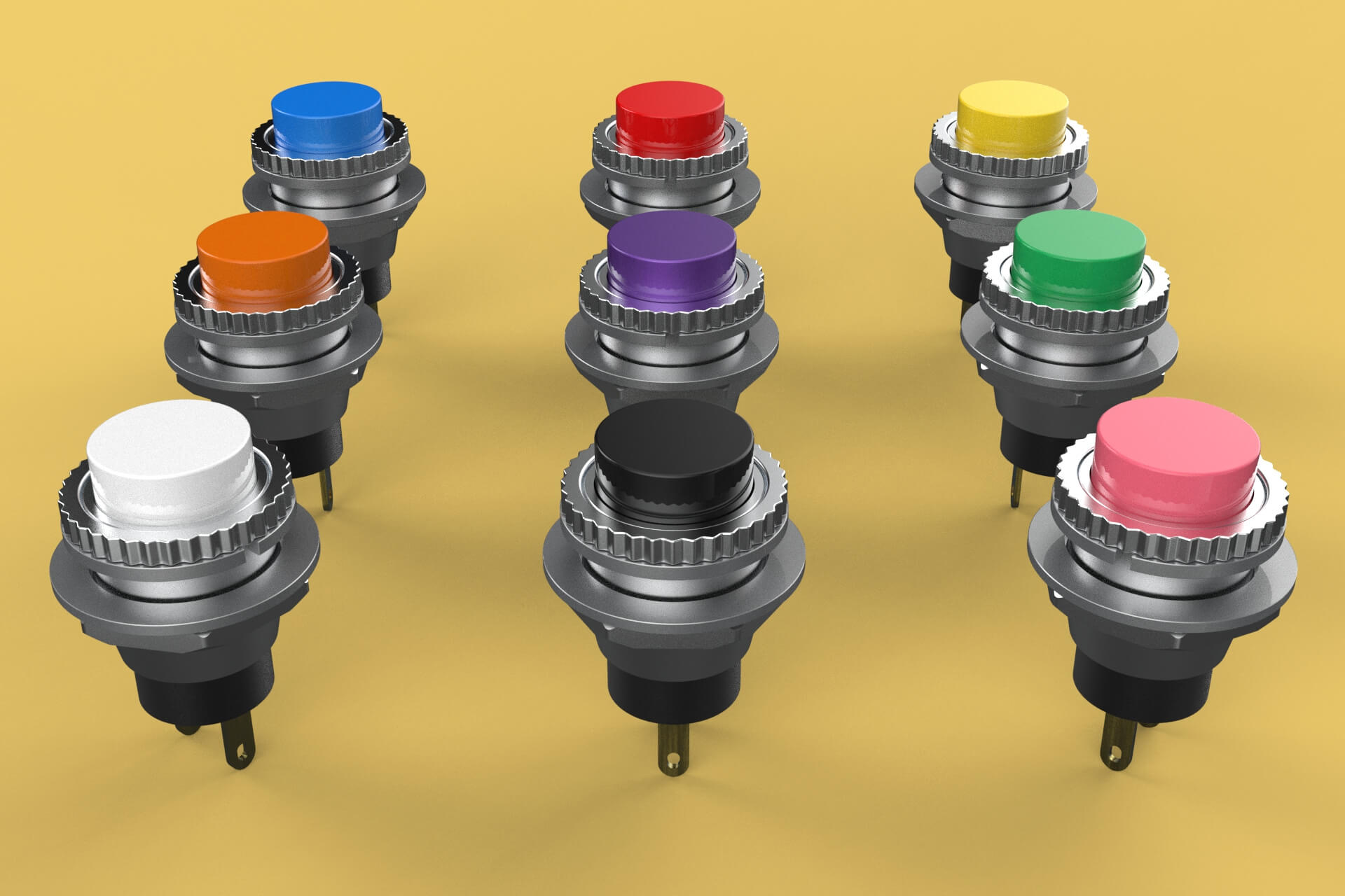 Set Colorful Push Button Momentary Self Reset Press Switch 3 - 3D Model ...