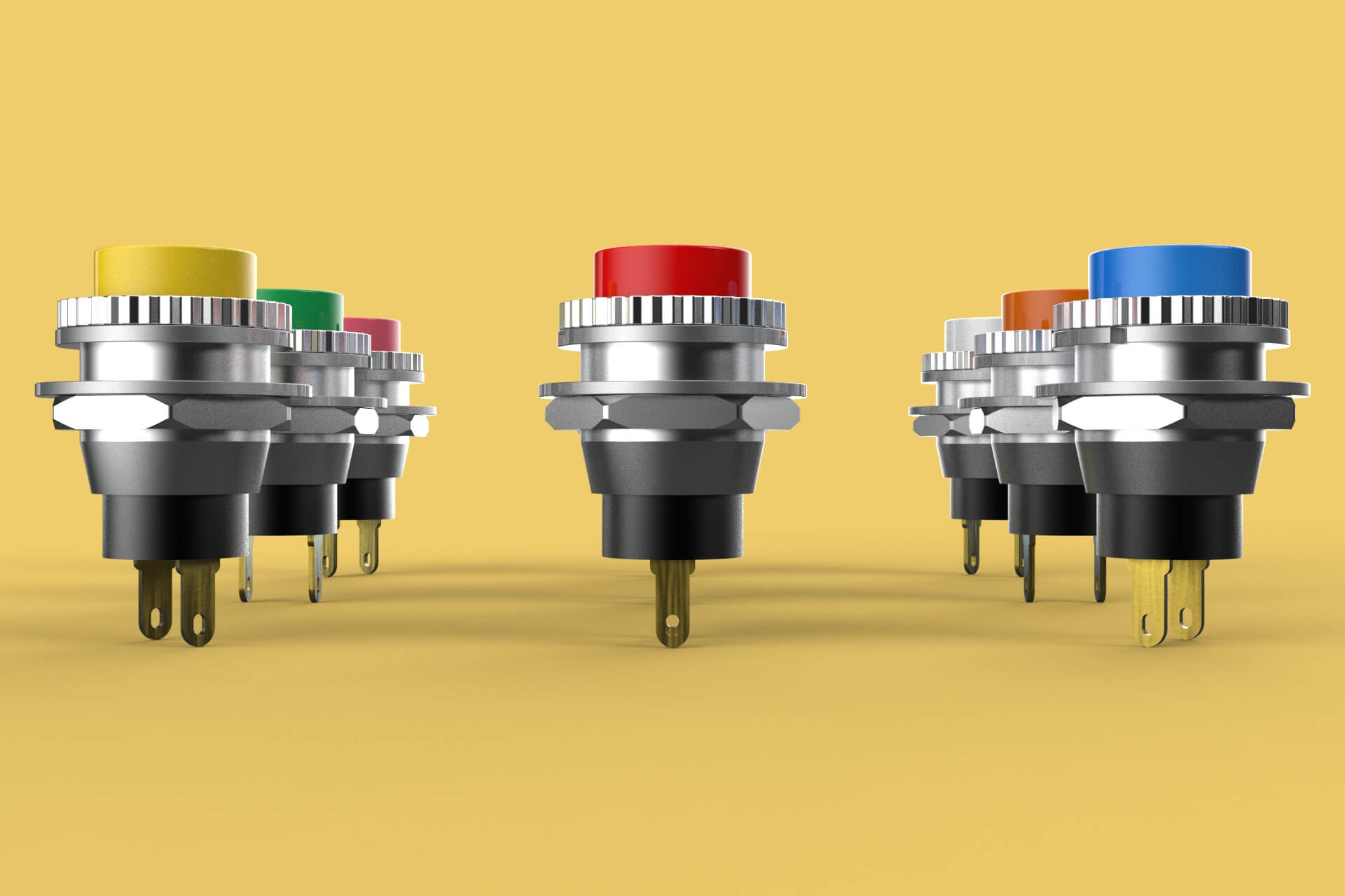 Set Colorful Push Button Momentary Self Reset Press Switch 3 - 3D Model ...