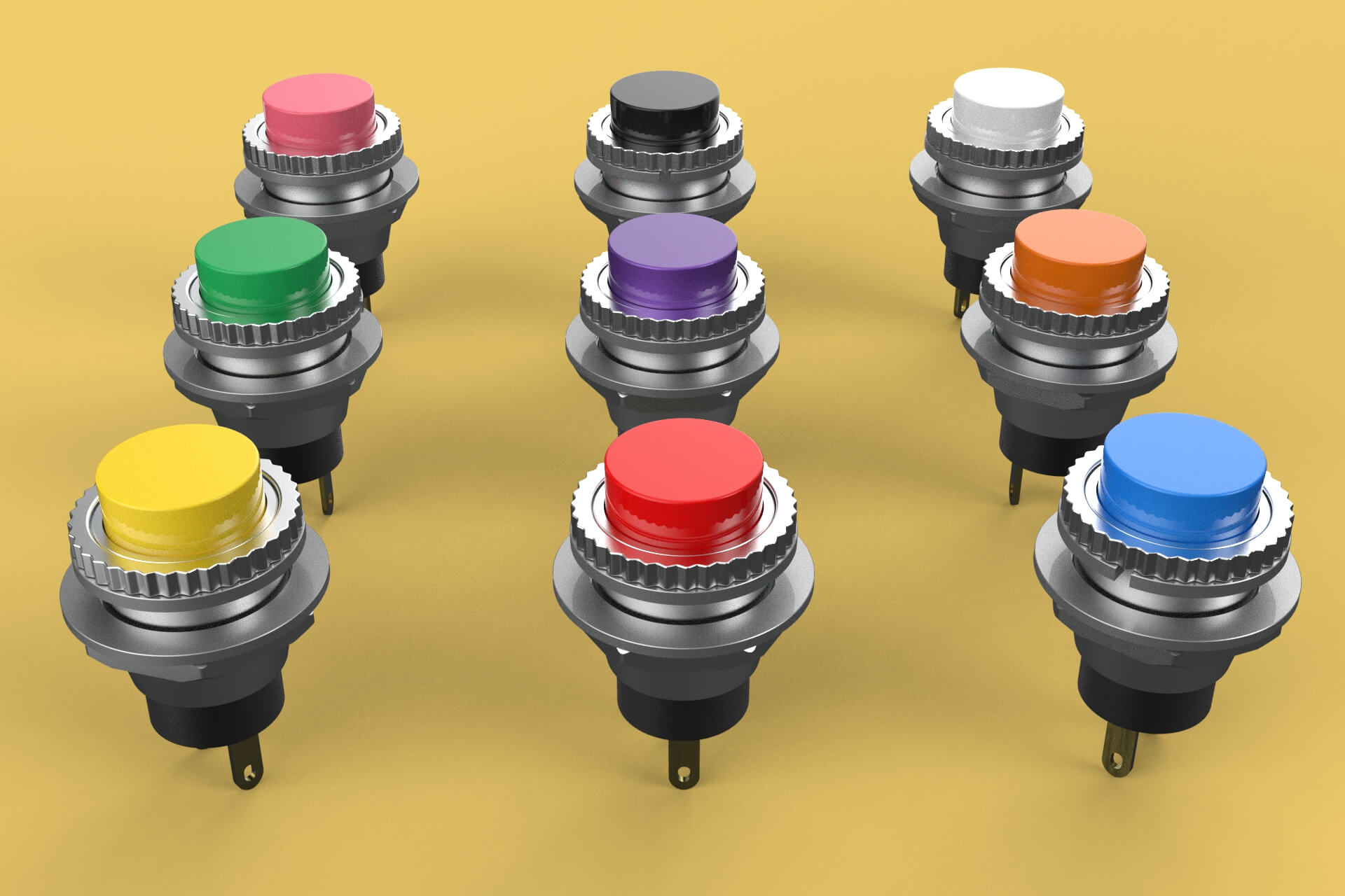 Set Colorful Push Button Momentary Self Reset Press Switch 3 - 3D Model ...