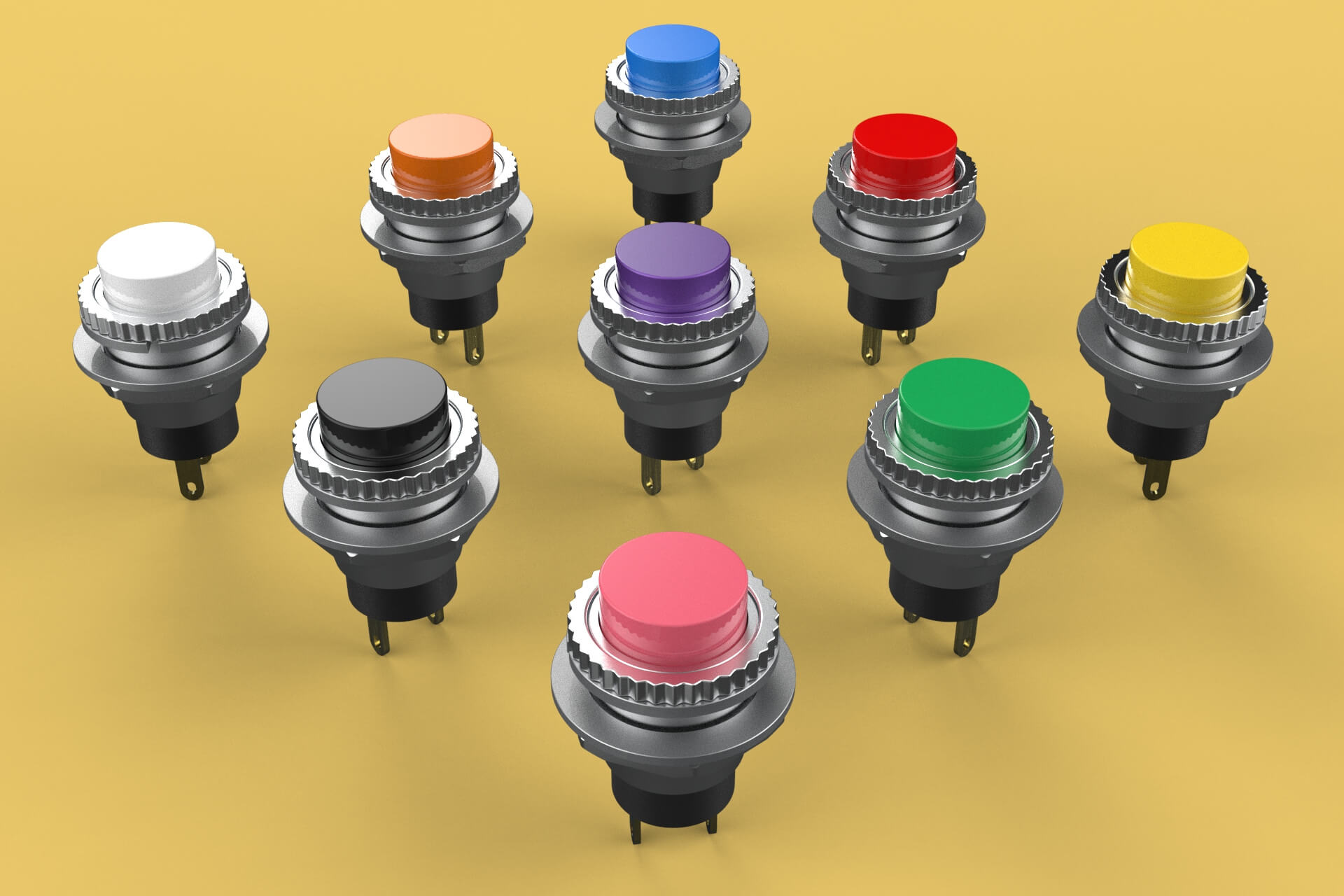 Set Colorful Push Button Momentary Self Reset Press Switch 3 - 3D Model ...