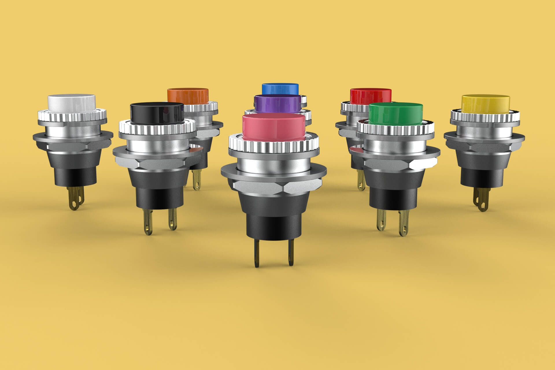 Set Colorful Push Button Momentary Self Reset Press Switch 3 - 3D Model ...