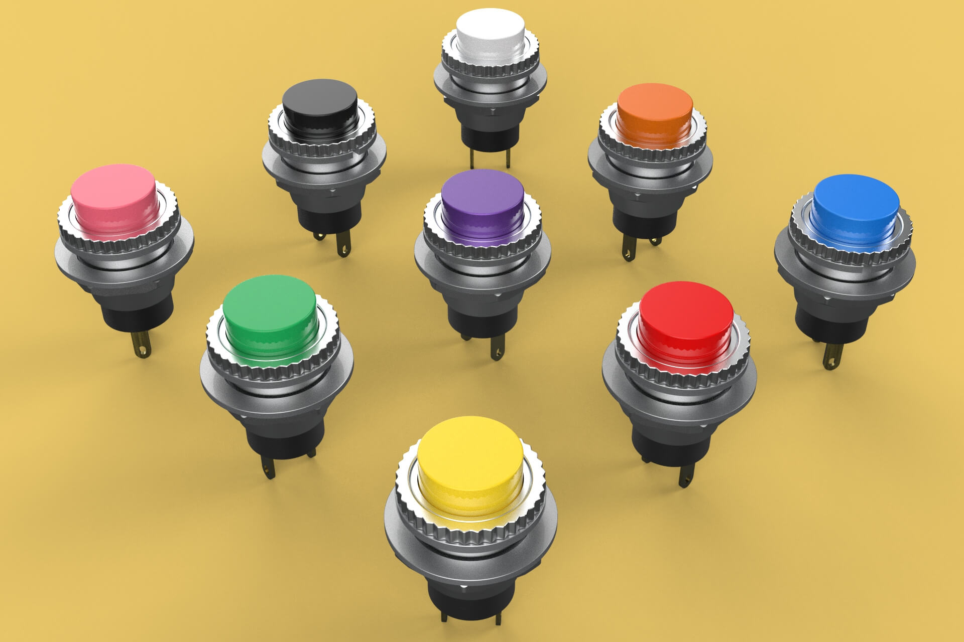 Set Colorful Push Button Momentary Self Reset Press Switch 3 - 3D Model ...