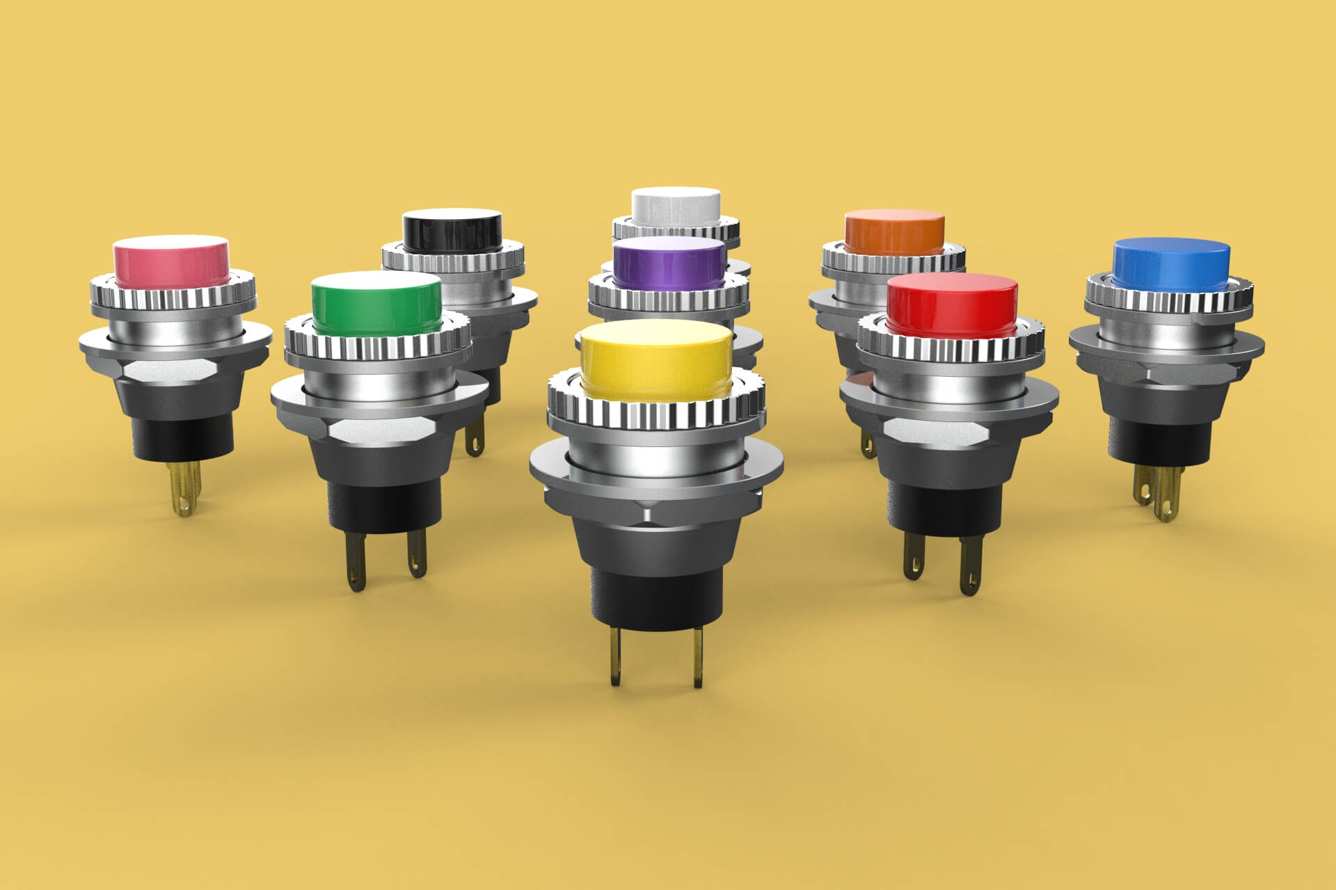 Set Colorful Push Button Momentary Self Reset Press Switch 3 - 3D Model ...