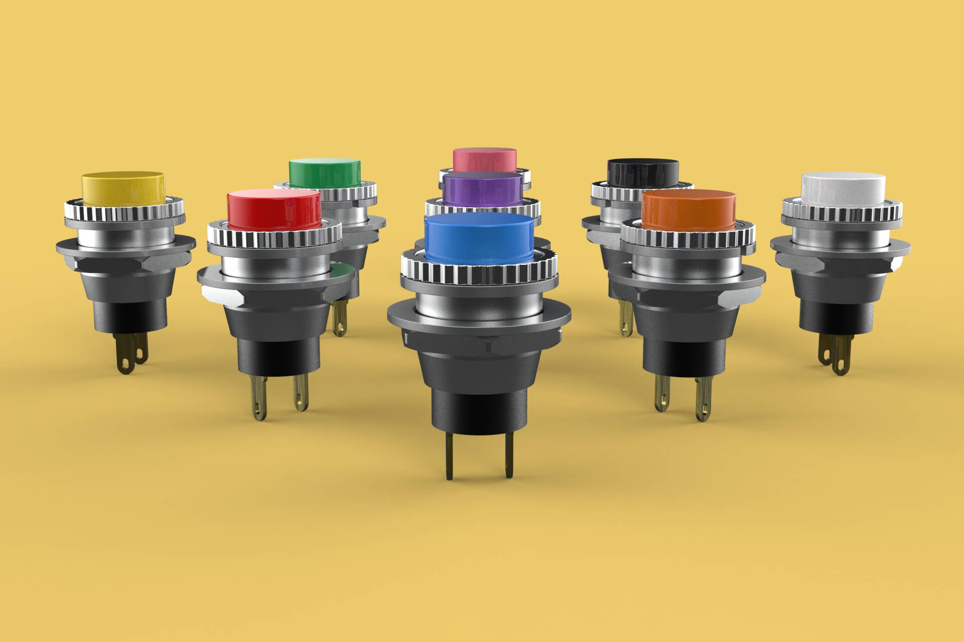 Set Colorful Push Button Momentary Self Reset Press Switch 3 - 3D Model ...