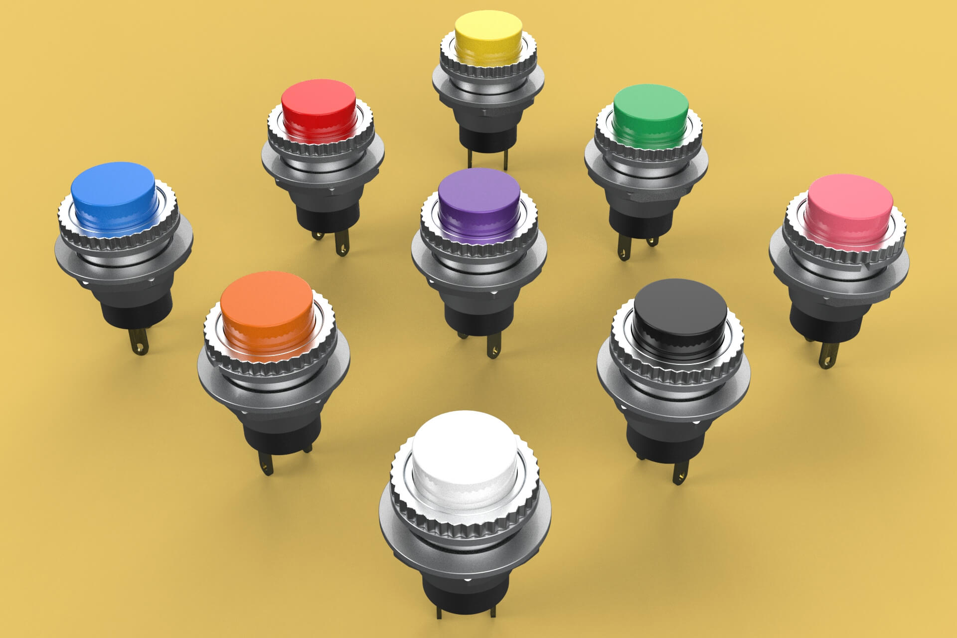 Set Colorful Push Button Momentary Self Reset Press Switch 3 - 3D Model ...