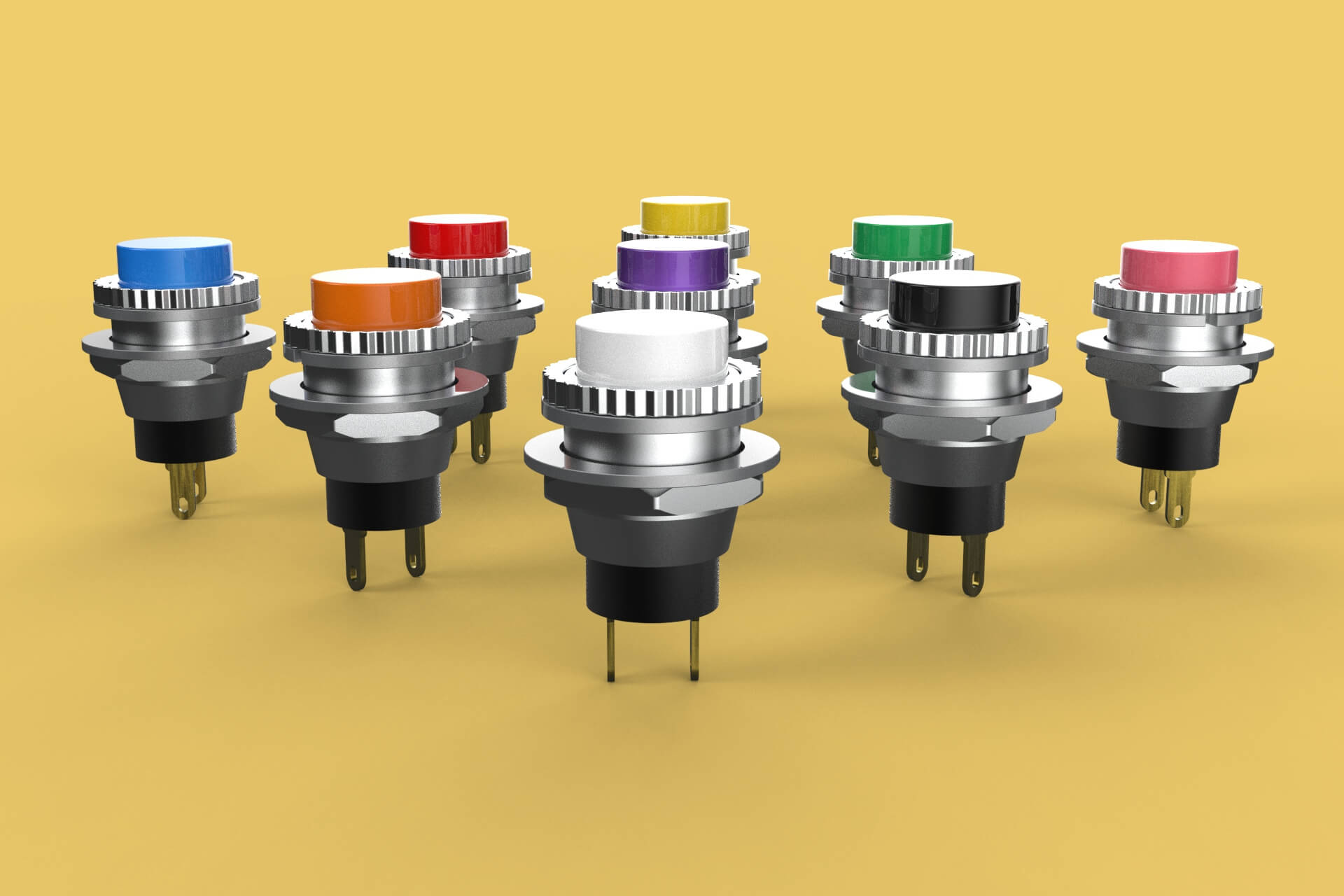 Set Colorful Push Button Momentary Self Reset Press Switch 3 - 3D Model ...