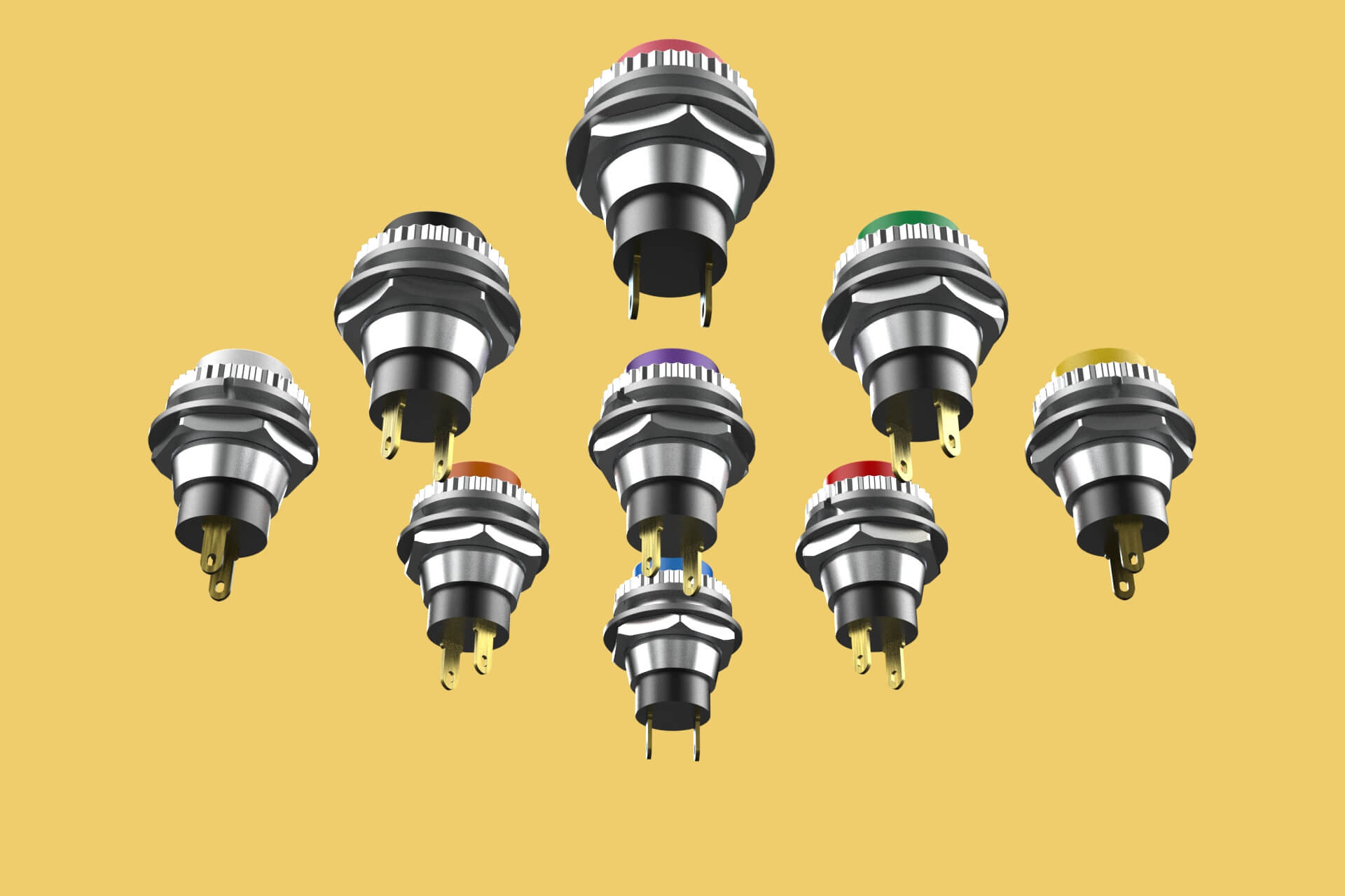 Set Colorful Push Button Momentary Self Reset Press Switch 3 - 3D Model ...