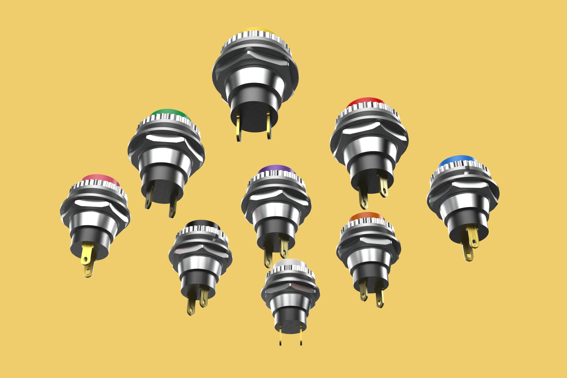 Set Colorful Push Button Momentary Self Reset Press Switch 3 - 3D Model ...