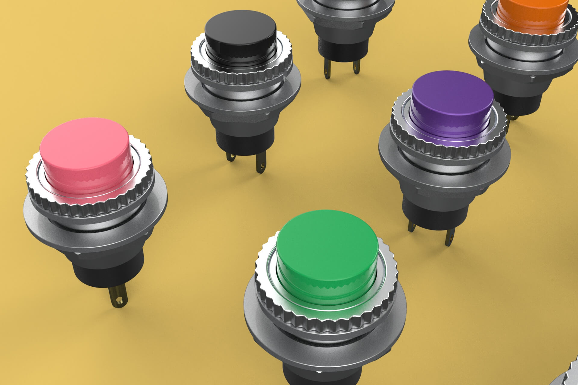 Set Colorful Push Button Momentary Self Reset Press Switch 3 - 3D Model ...