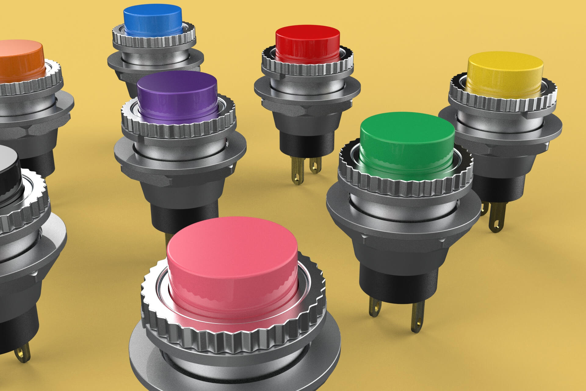 Set Colorful Push Button Momentary Self Reset Press Switch 3 - 3D Model ...