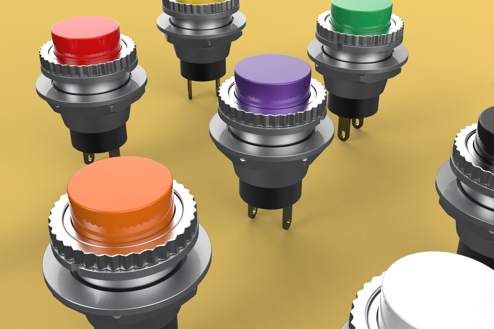 Set Colorful Push Button Momentary Self Reset Press Switch 3 - 3D Model ...