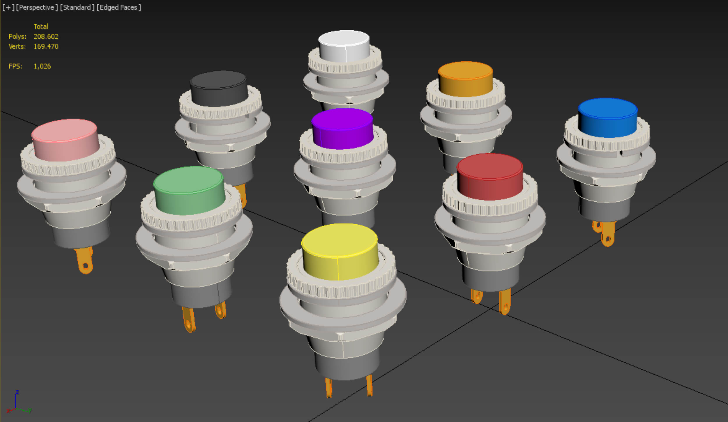 Set Colorful Push Button Momentary Self Reset Press Switch 3 - 3D Model ...