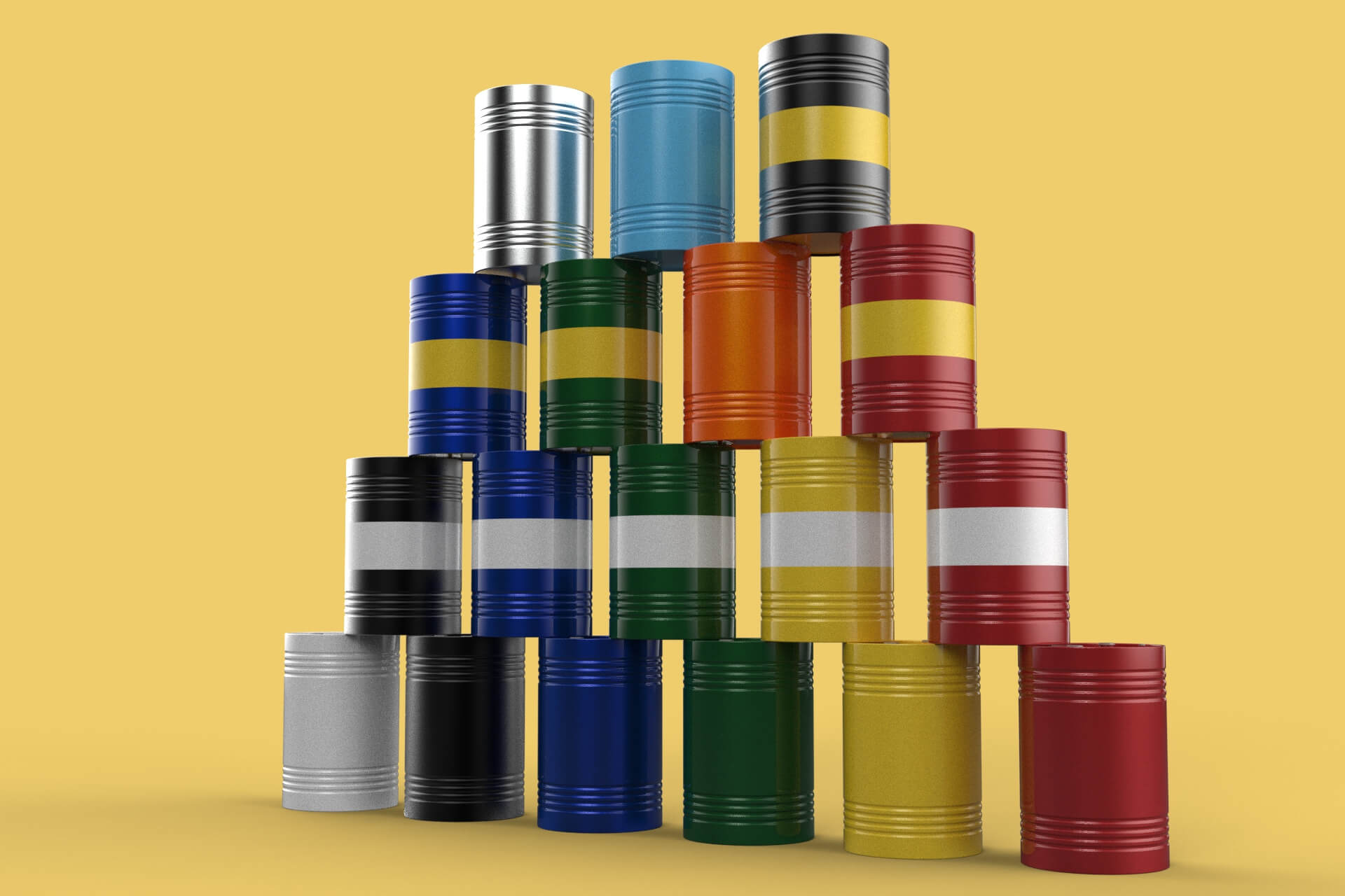 Stacked Various Color Fuel Oil Steel Drum Gallon Barrel Gas - 3D Model ...